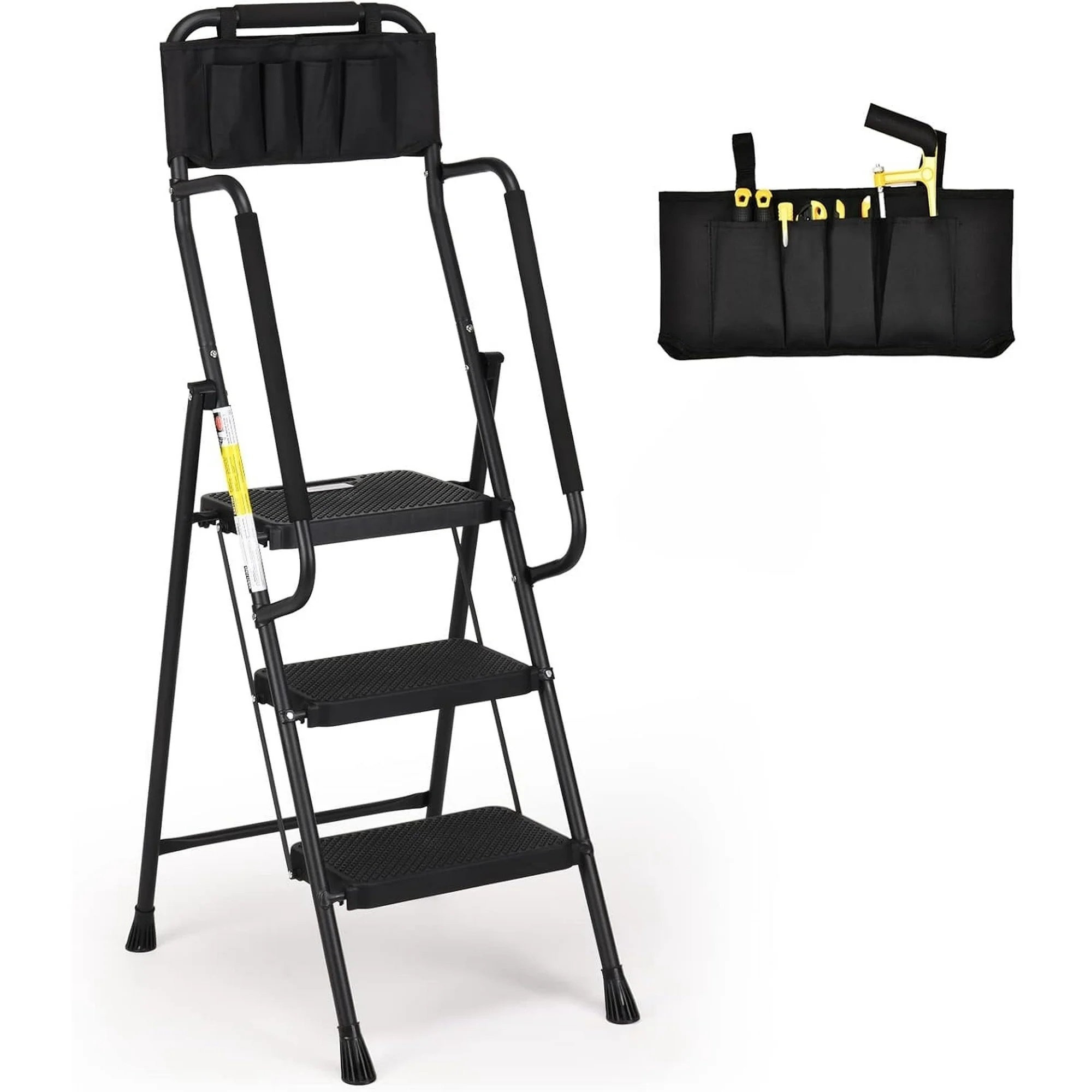 WFX Utility™ 3 Step Ladder with Handrails, Folding Step Stool with ...