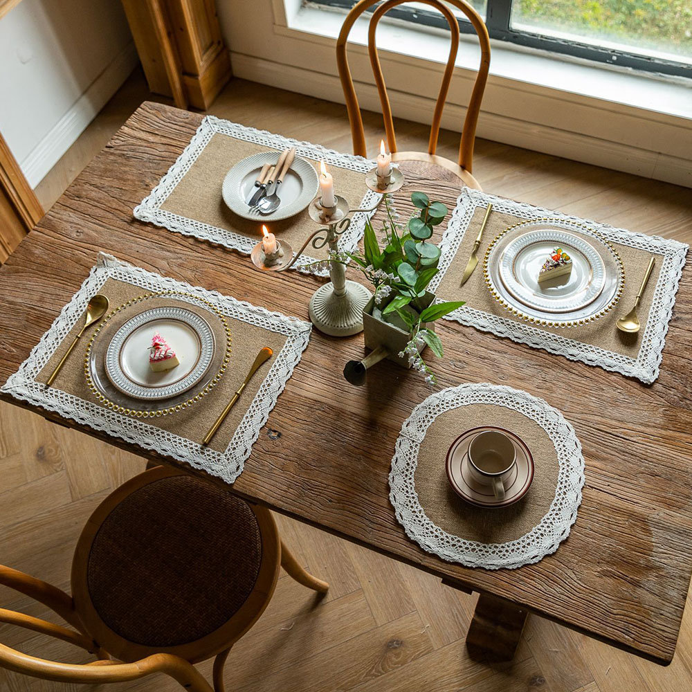 August Grove® Boho Placemats Set of 4, Natural Linen with Lace ...