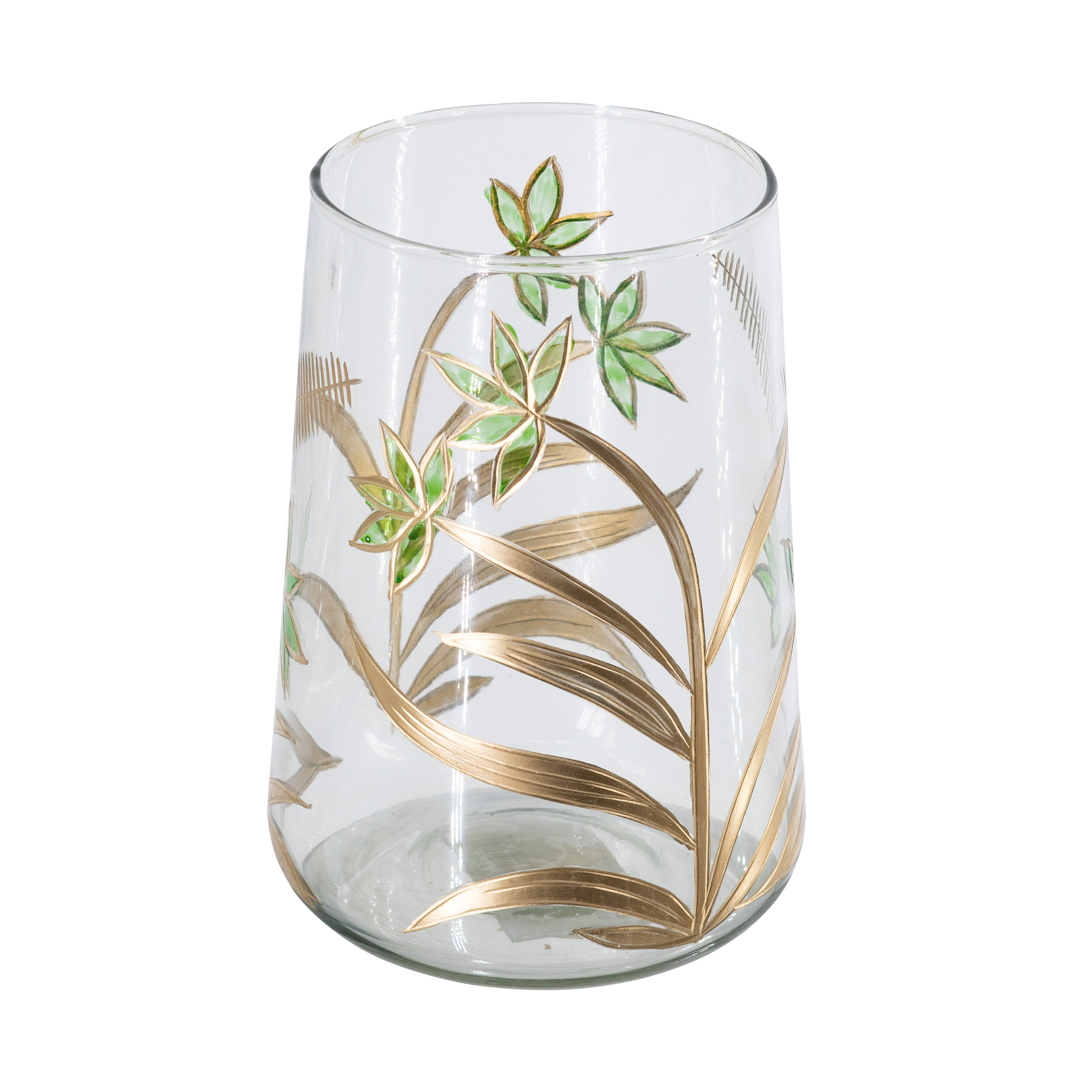 A&B Home D5.5x10" Clear Glass Accent Vase with Green and Gold Botanical ...
