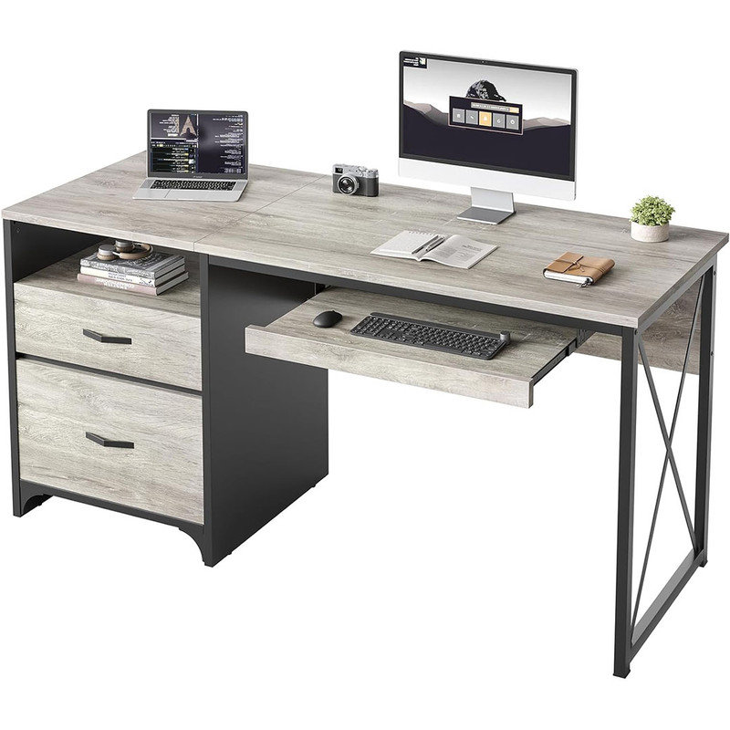 17 Stories Alloy Steel Desk with Drawers, Industrial Computer Desk with ...