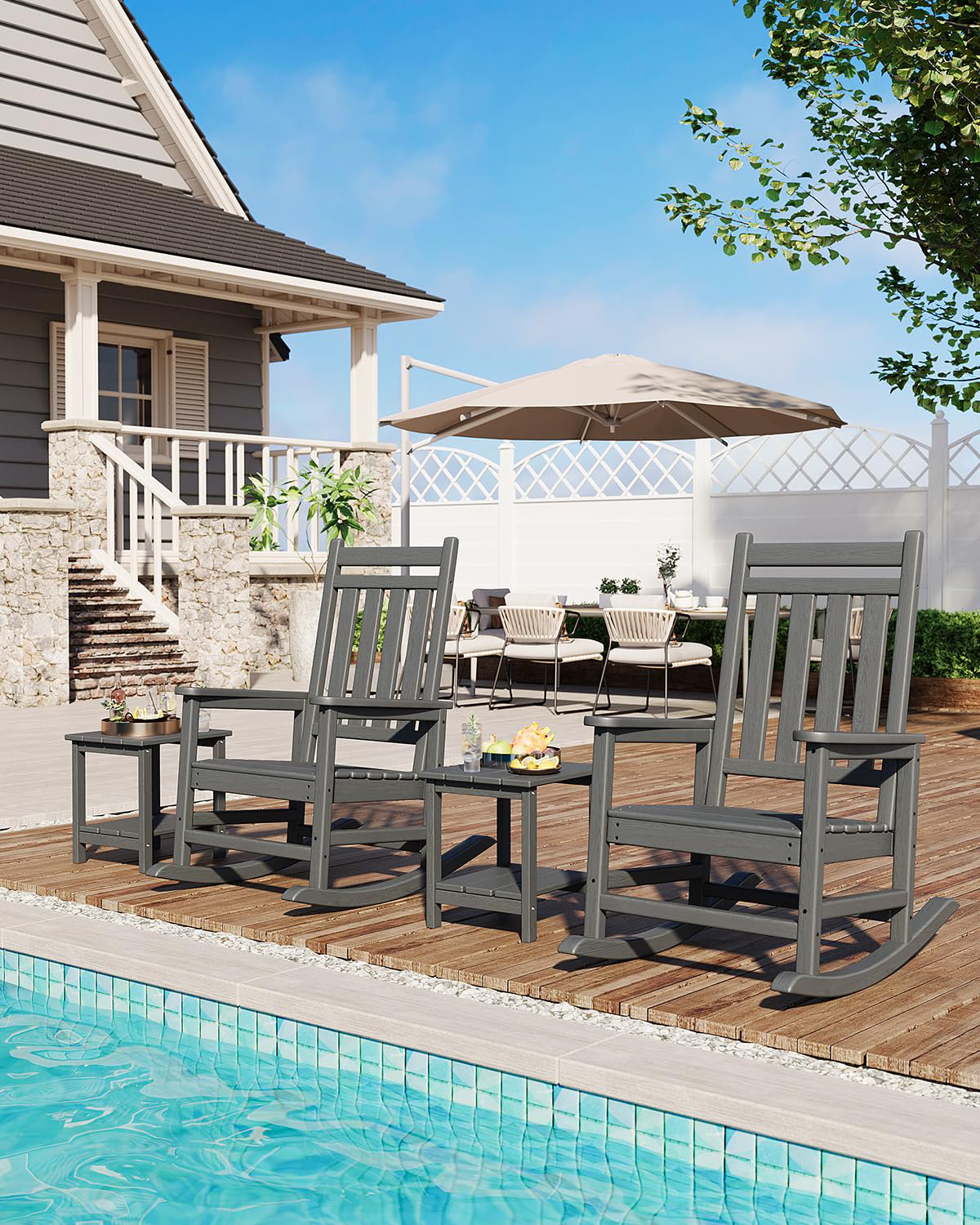 Lark Manor™ 2PCS Adirondack Outdoor Rocking Chair, All Weather HDPE ...