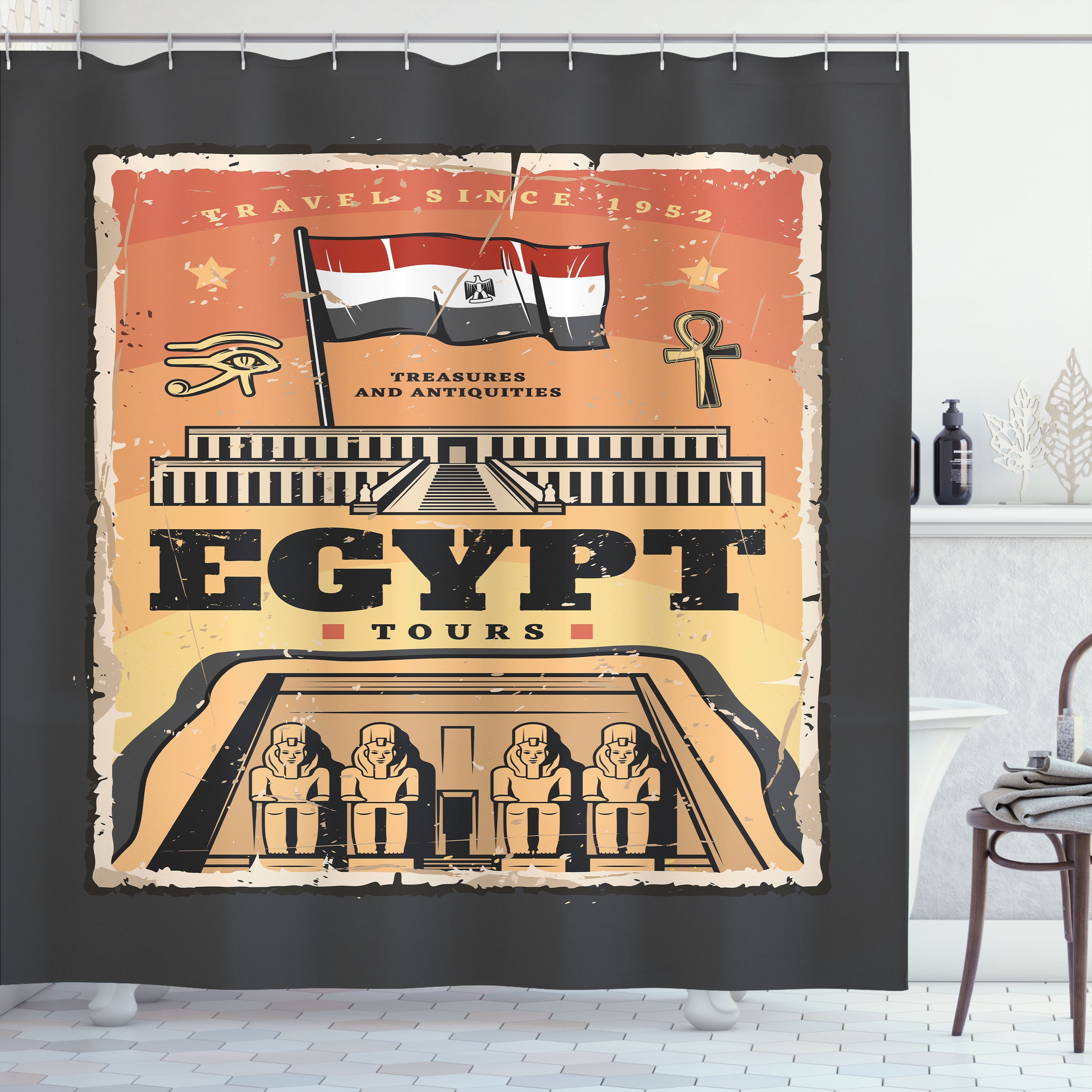 East Urban Home Vintage Egyptian Shower Curtain Exotic Tour Flag Grey ...