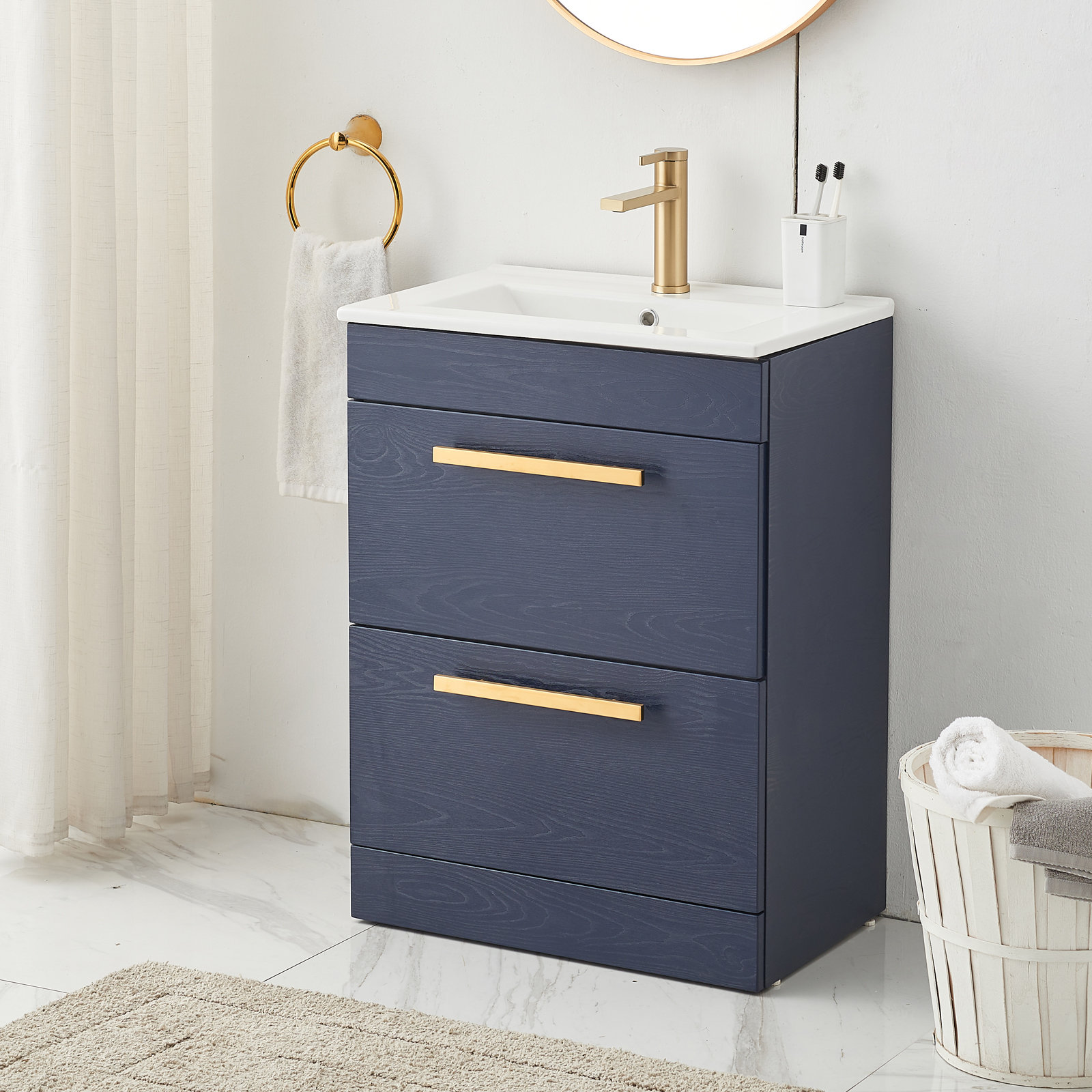 Mercer41 Ensemble de meuble-lavabo simple autoportant 24 po avec plateau en céramique 24 po et ...