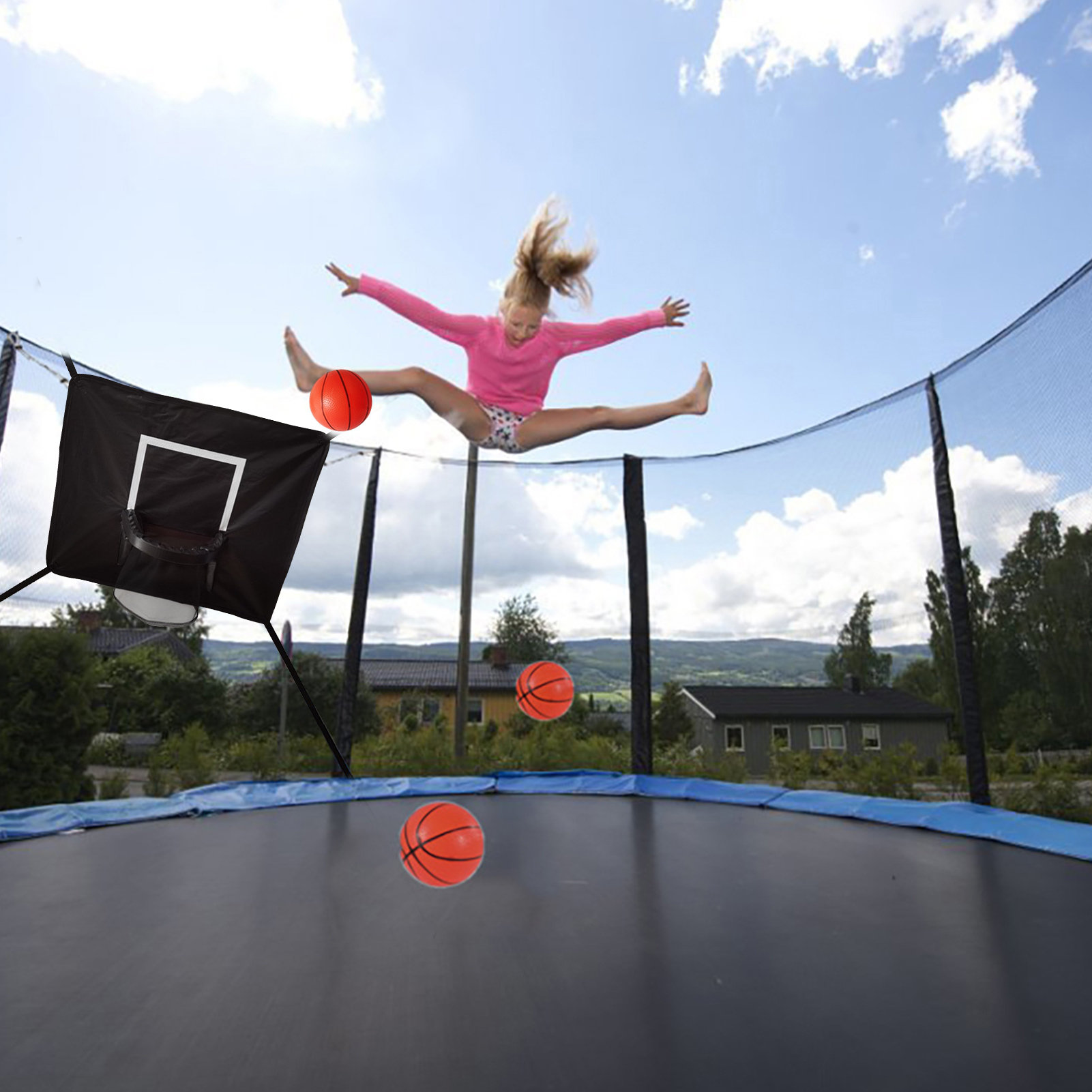 Ivy Bronx 1 Set Trampoline Basketball Hoop with 3 Mini Balls And Pump ...
