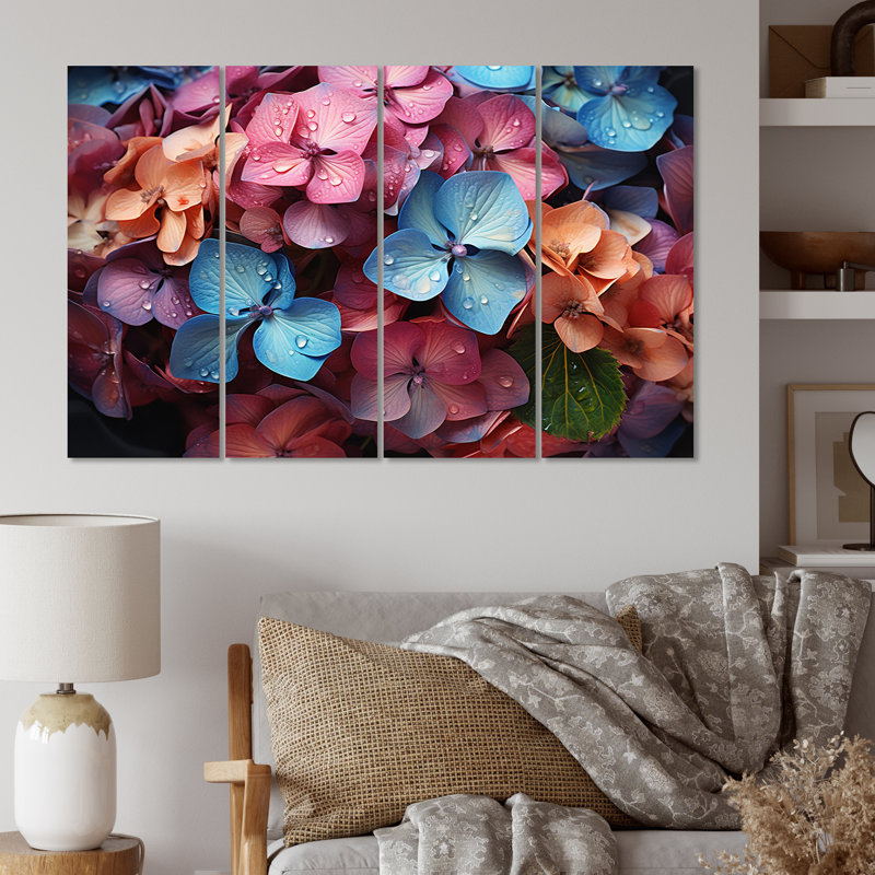 Ebern Designs Pink Blue Hydrangea Collage Of Natures On Canvas 4 Pieces ...