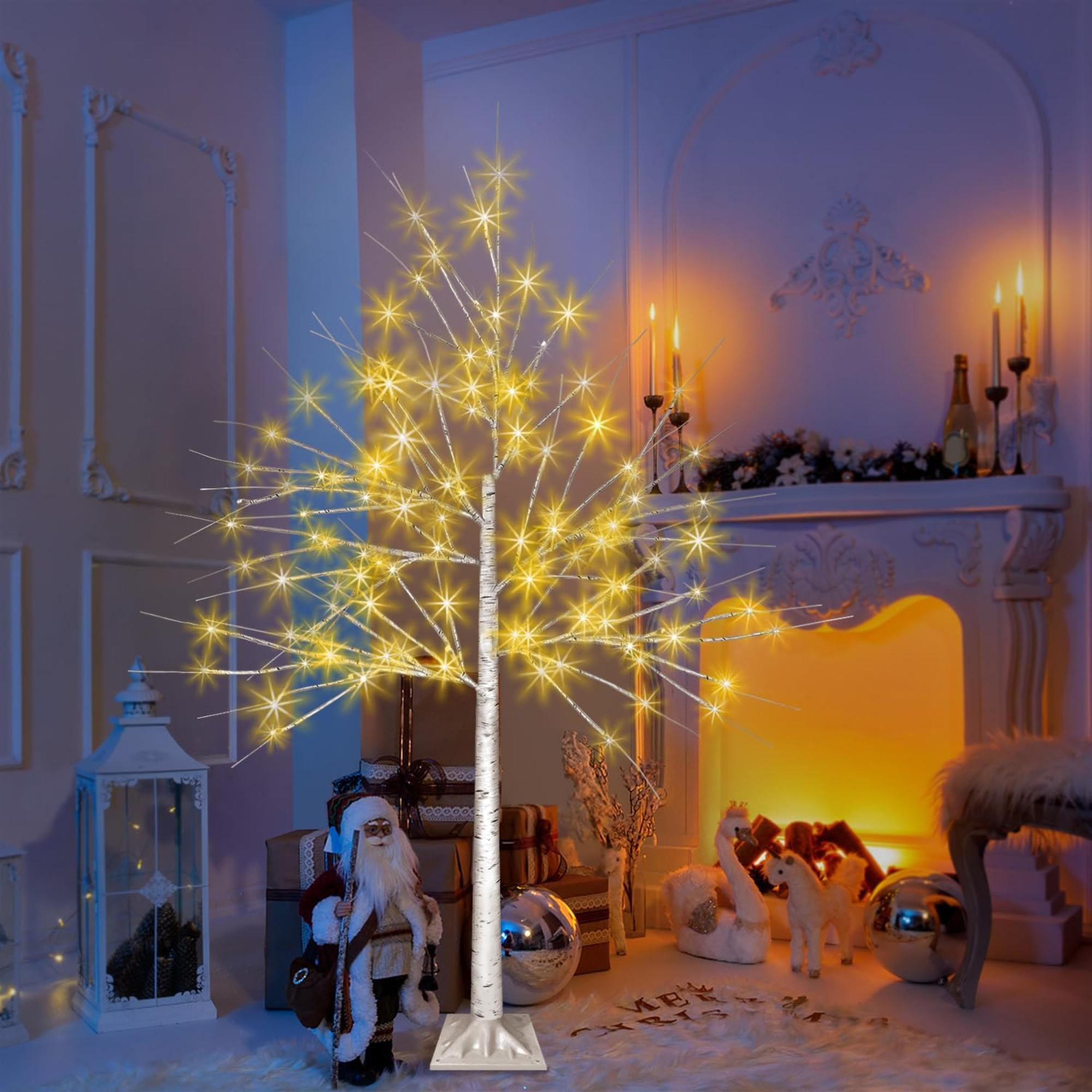 The Holiday Aisle® 4FT LED Birch Tree With 96 Lights Warm White LED ...