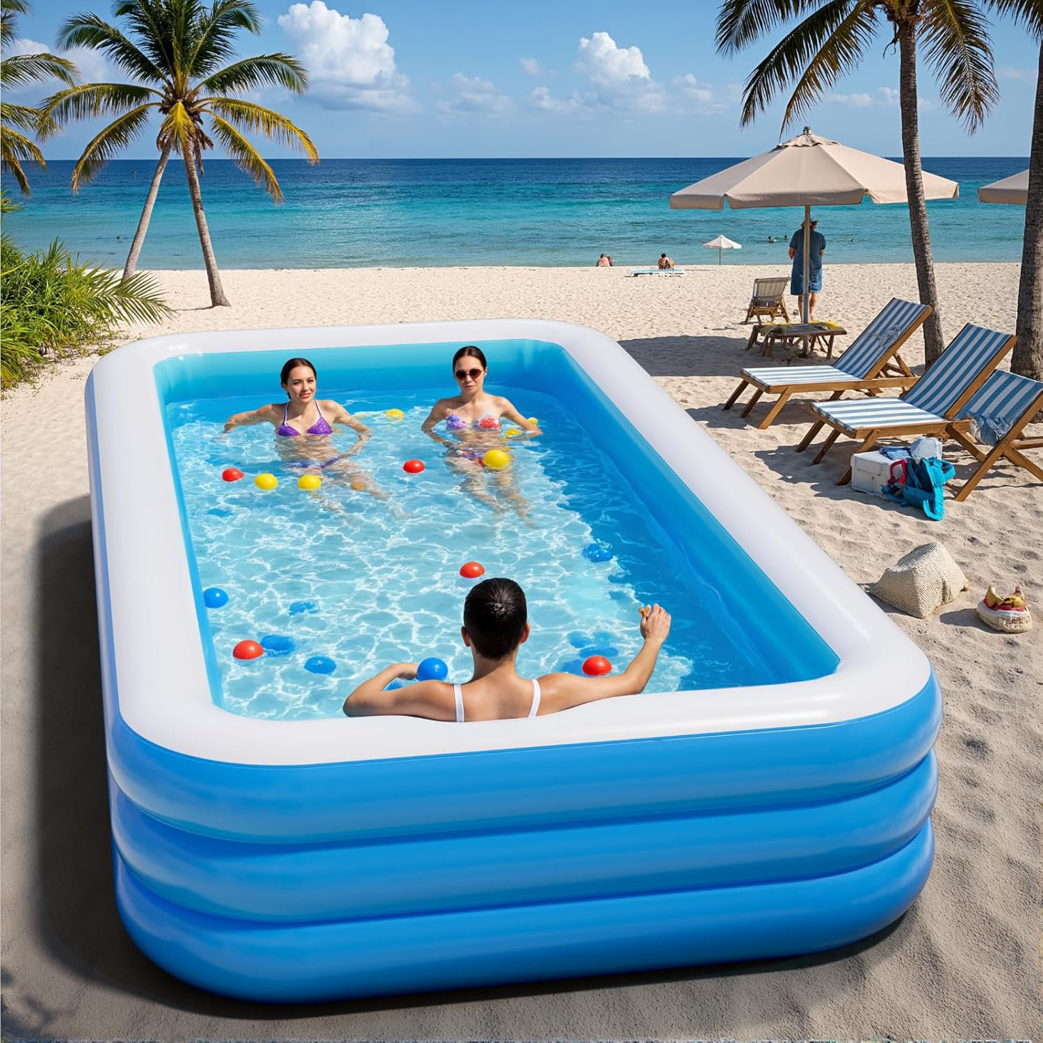 BONLOD Large Inflatable Pool For Adults 142'' X 71'' X 21'' Oversized ...