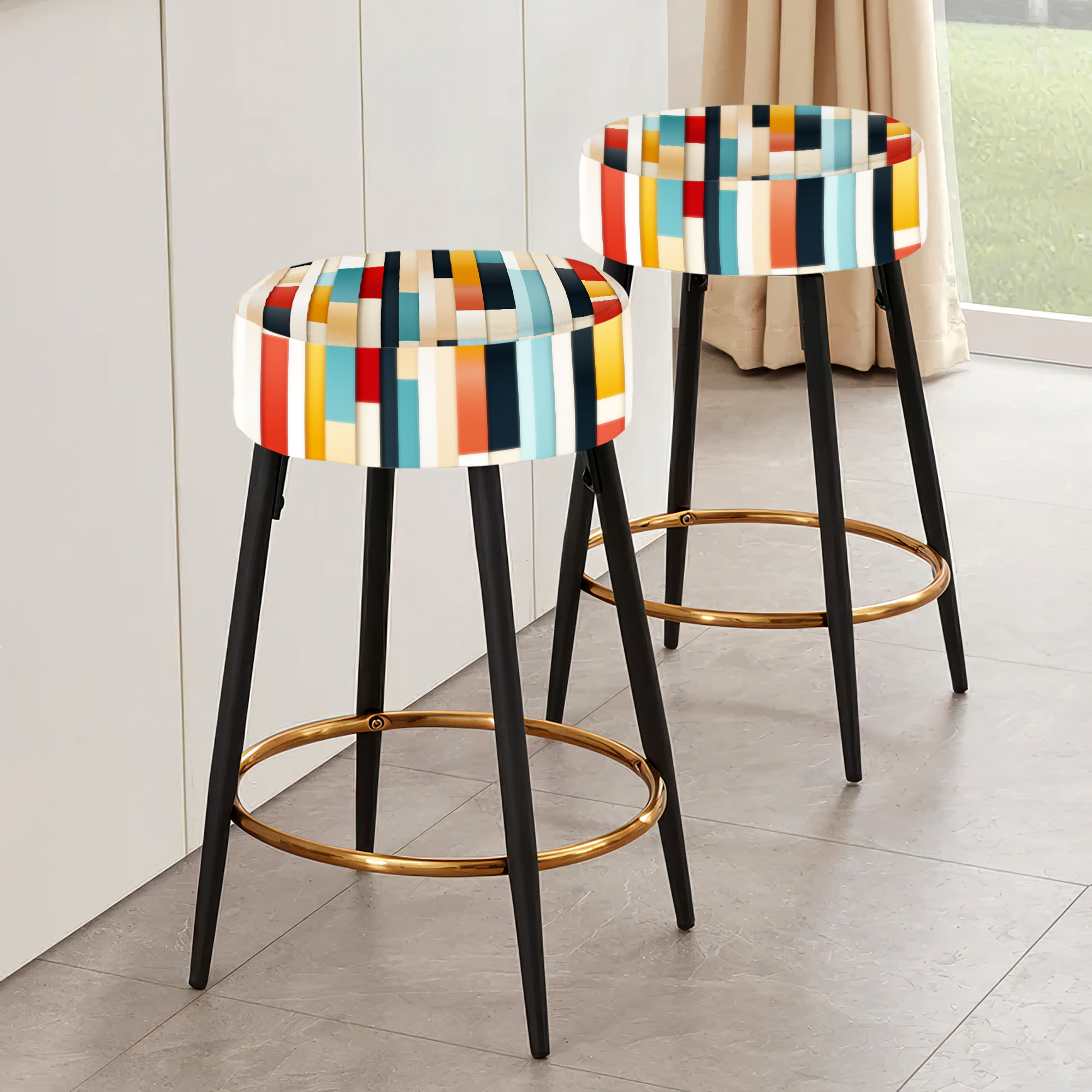 Design Art Modern Bold Stripes Pattern - Striped Bar Stools Set Of 2 ...
