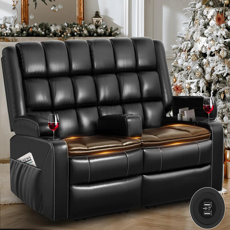Latitude Run® Recliner Sofa, Reclining Loveseat With Removable Console ...