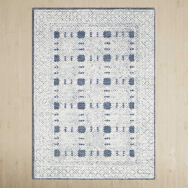 Matthew Ikat Hand Tufted Wool Navy/Cream/Ice Blue Area Rug & Reviews ...