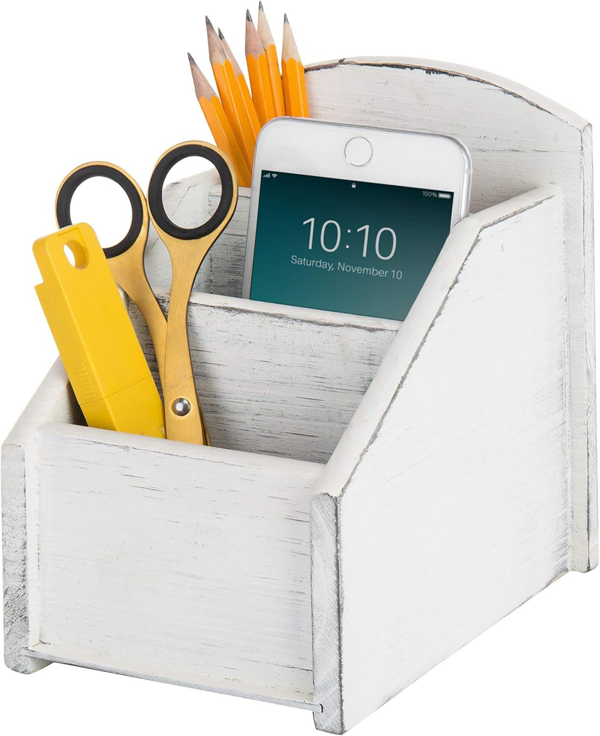 August Grove® Vintage White Wood Remote Control Holder Caddy With 3 ...