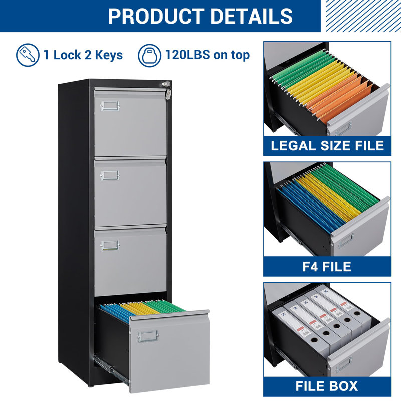 Latitude Run® 15.12'' Wide 4 -Drawer Steel File Cabinet & Reviews | Wayfair
