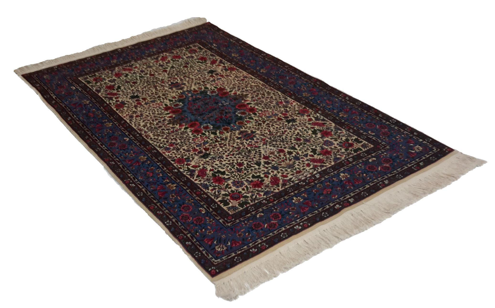 Isabelline Hand Made Traditional Medallion Sino Kerman Rug - 4'0'' X 6 ...