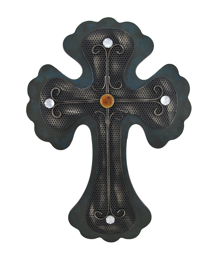 Fleur De Lis Living 24 Inch Layered Metal Wall Cross With Jewel Accents ...