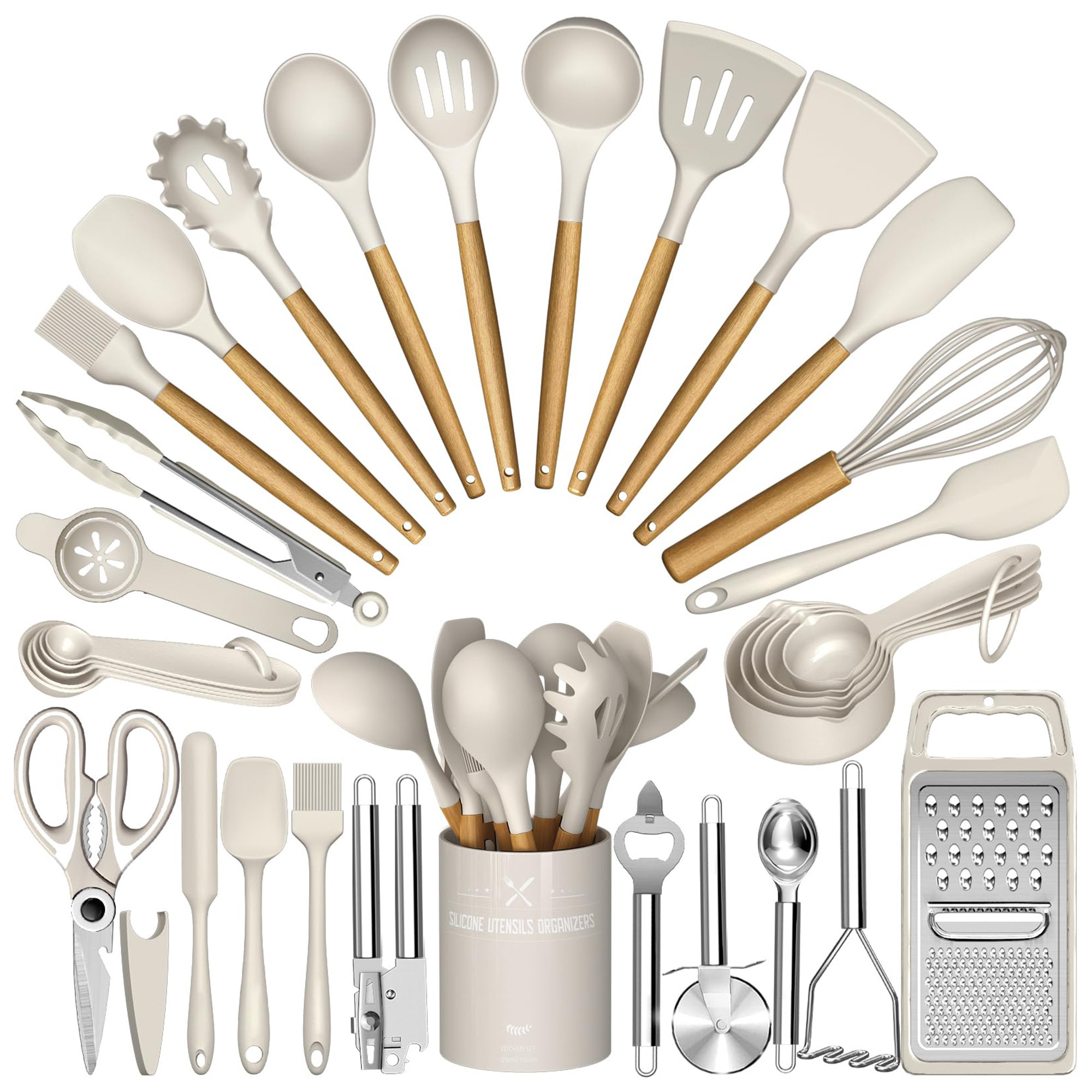 KIBNOF Chef Silicone Kitchen Utensil Set, 34PCS Heat Resistant Kitchen ...