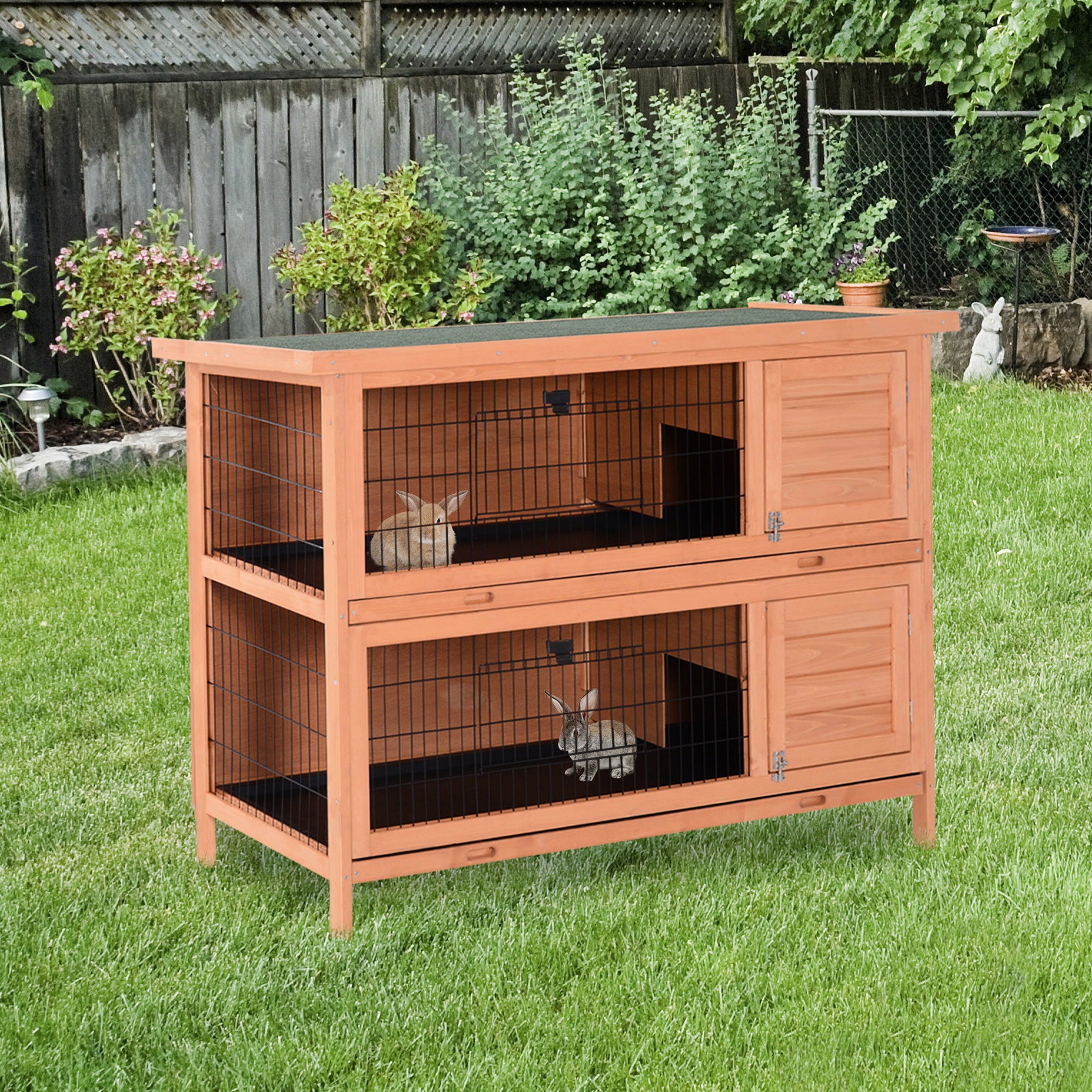 One Allium Way® Large 2-Story Wooden Rabbit House - 54" With Lockable ...