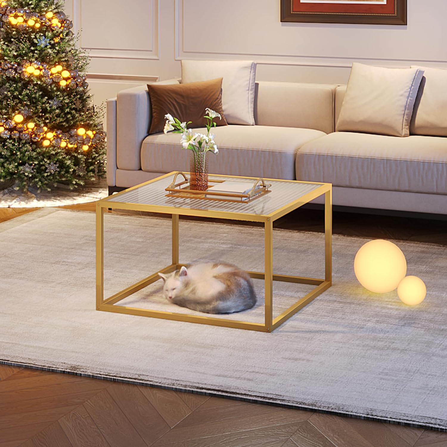 Mercer41 Modern Glass Coffee Table Small Squre Coffee Tables For Large ...