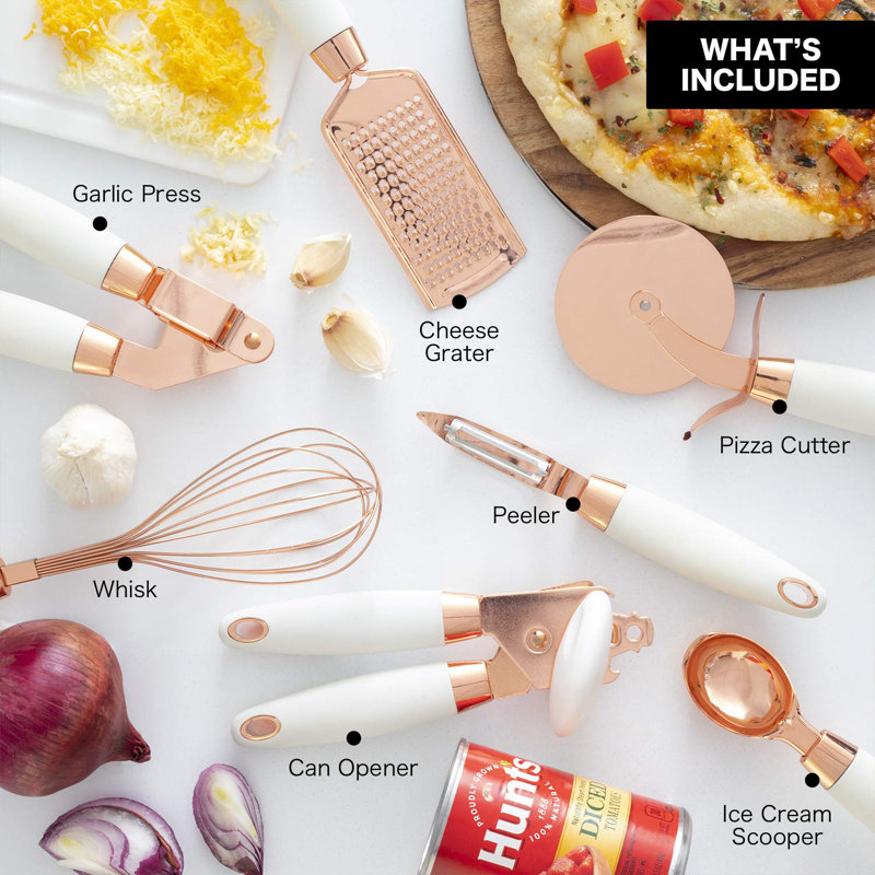 SEGUIRA 7 Pc Kitchen Gadget Set Copper Coated Stainless Steel Utensils ...