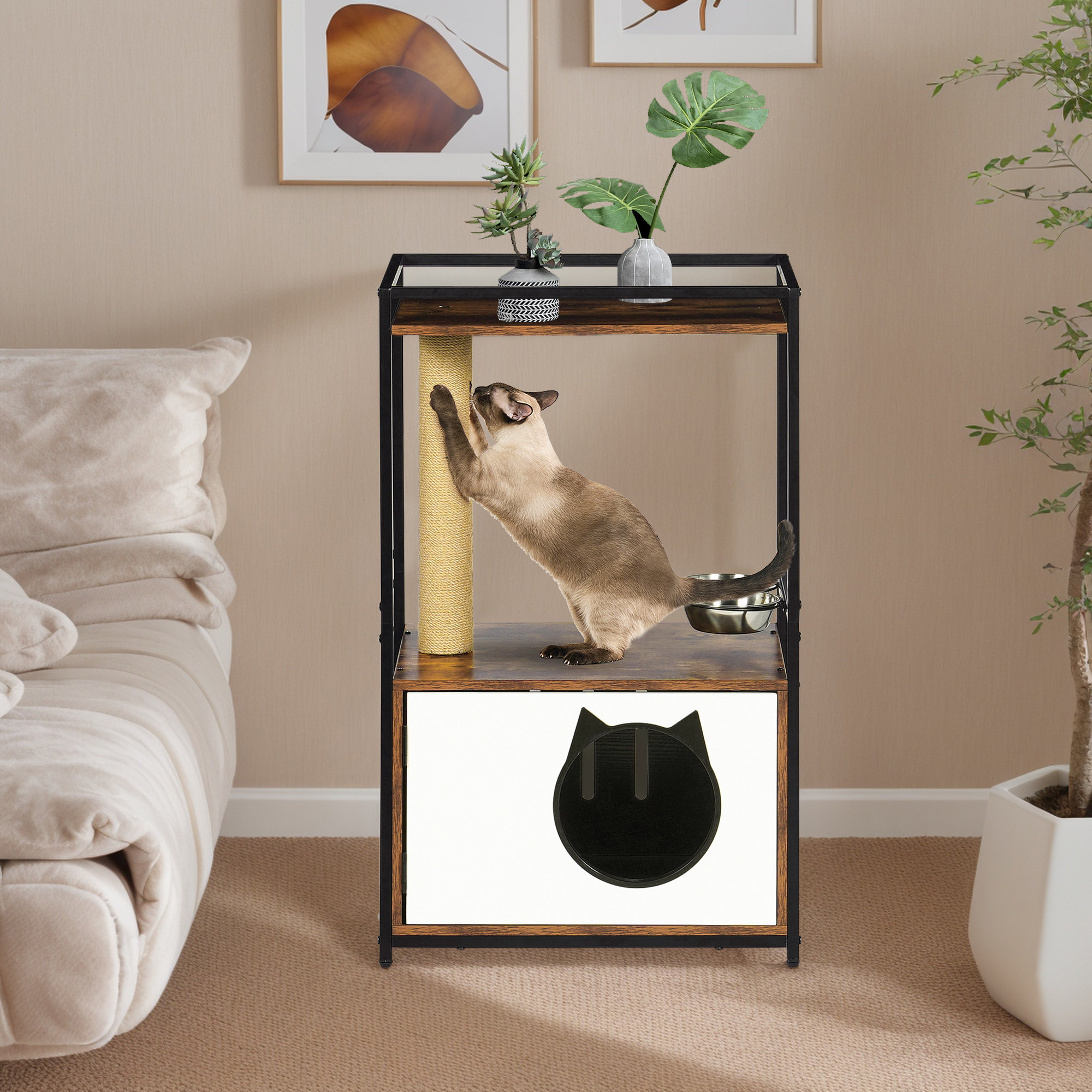 Tucker Murphy Pet™ Wooden Cat House With Scratching Post,Cat Furniture ...