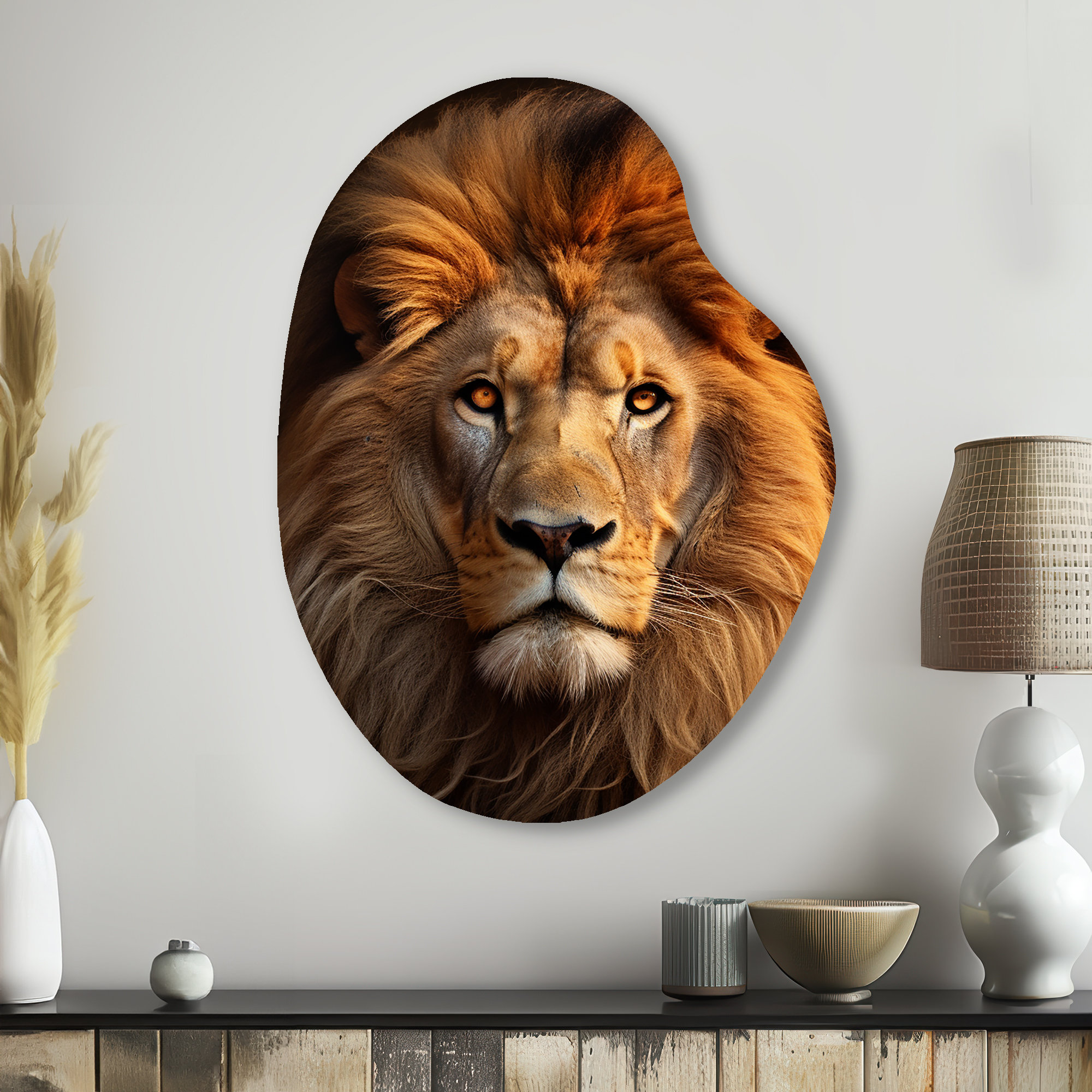 Design Art Lion Regal Majesty Lion - Lion Pear Shape Irregular Metal ...