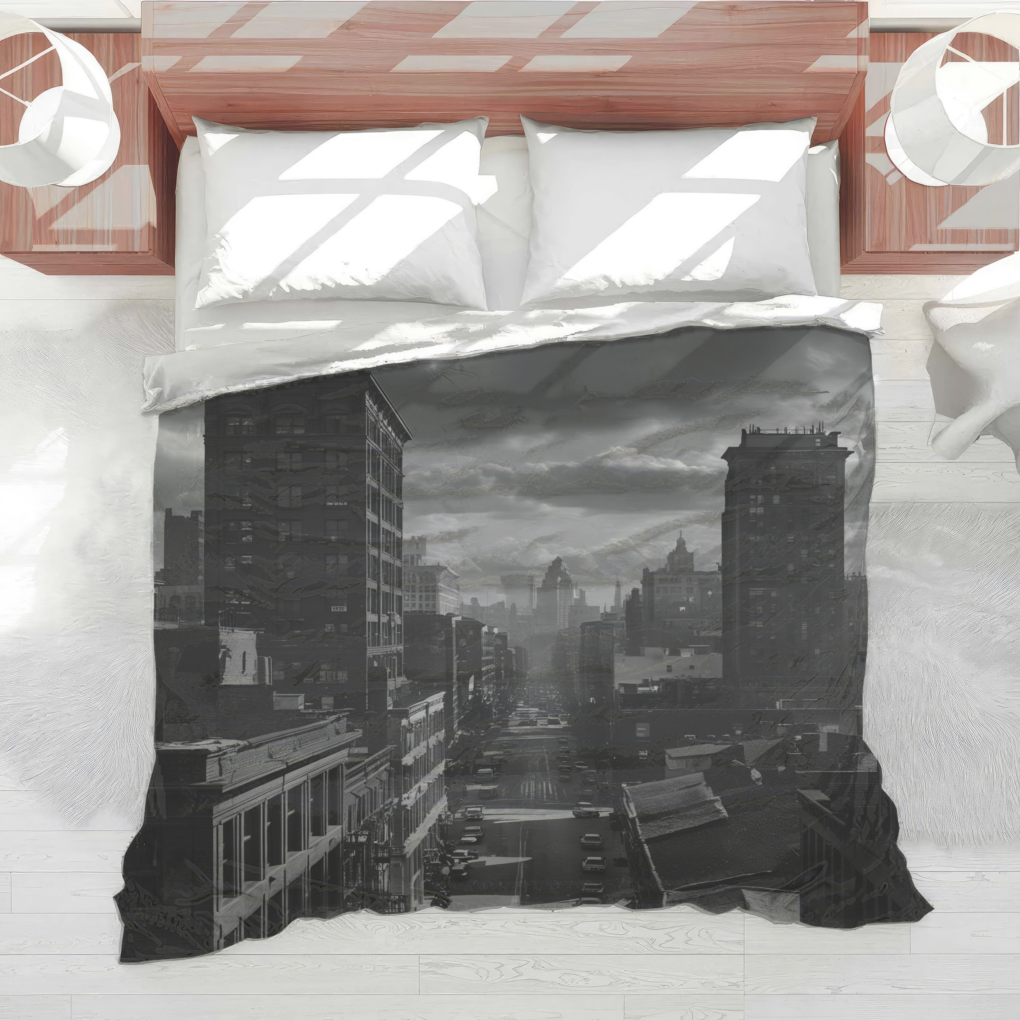 VisionDecor Black And White Cityscape Comforter | Wayfair