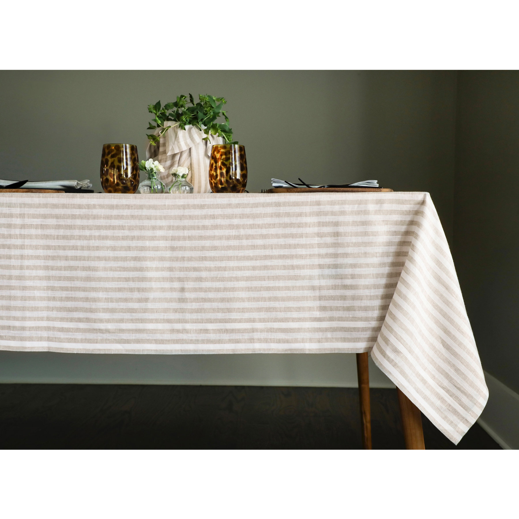 Solino Home Amalfi Stripe - 100% Pure Linen Rectangle Dining Tablecloth ...