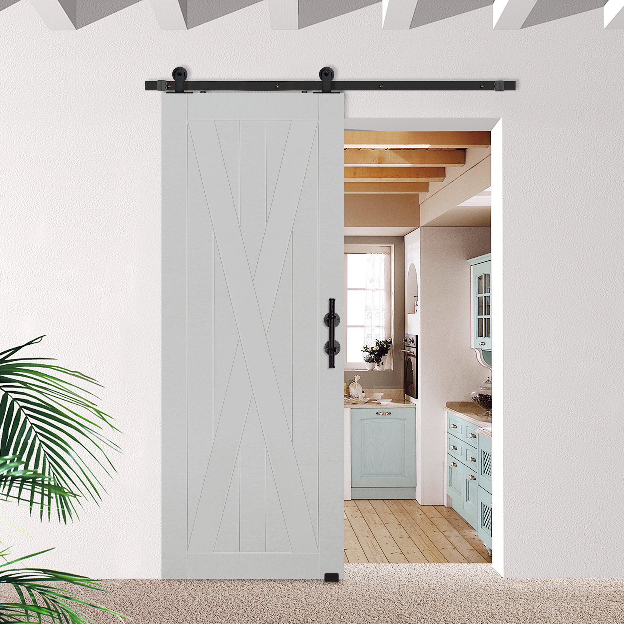 Barndoorz Panelled Manufactured Wood Primed BarnCraft Barn Door without ...