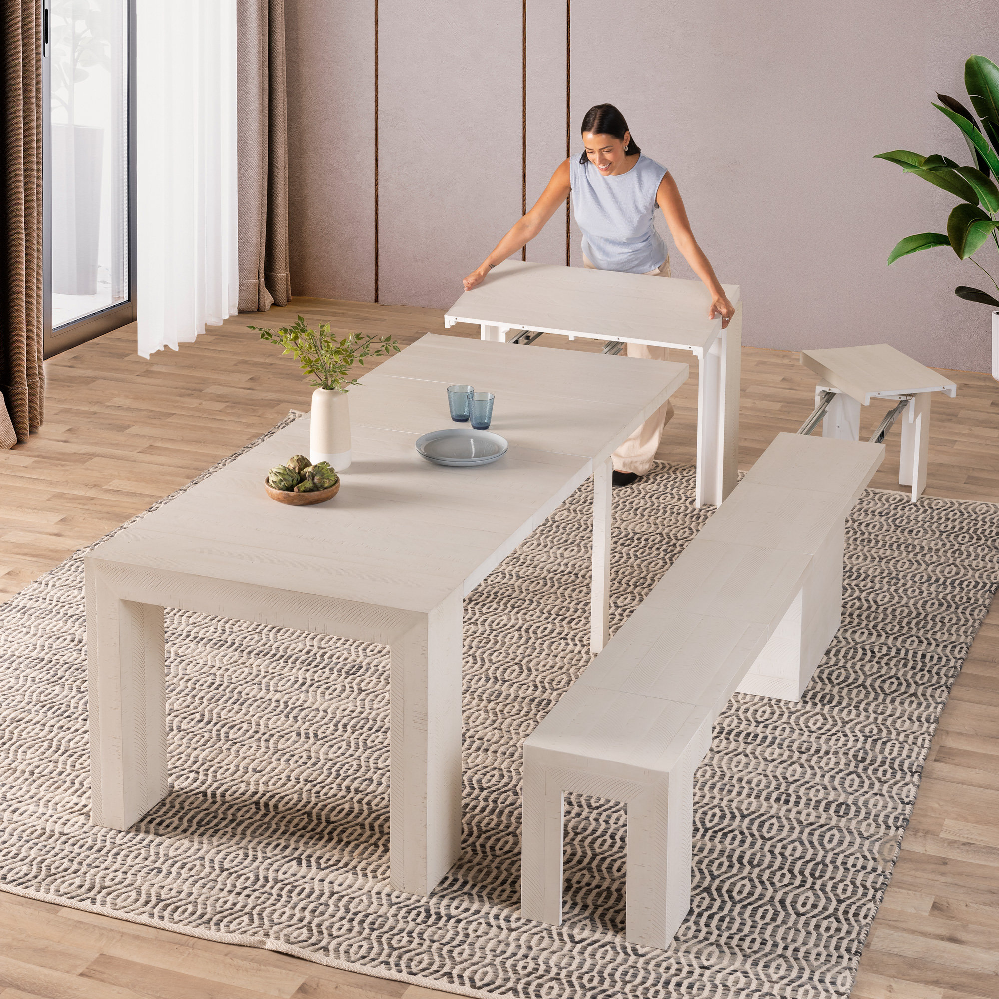 Transformer Table Extendable Dining Set - Table + Bench - 2 To 12 ...