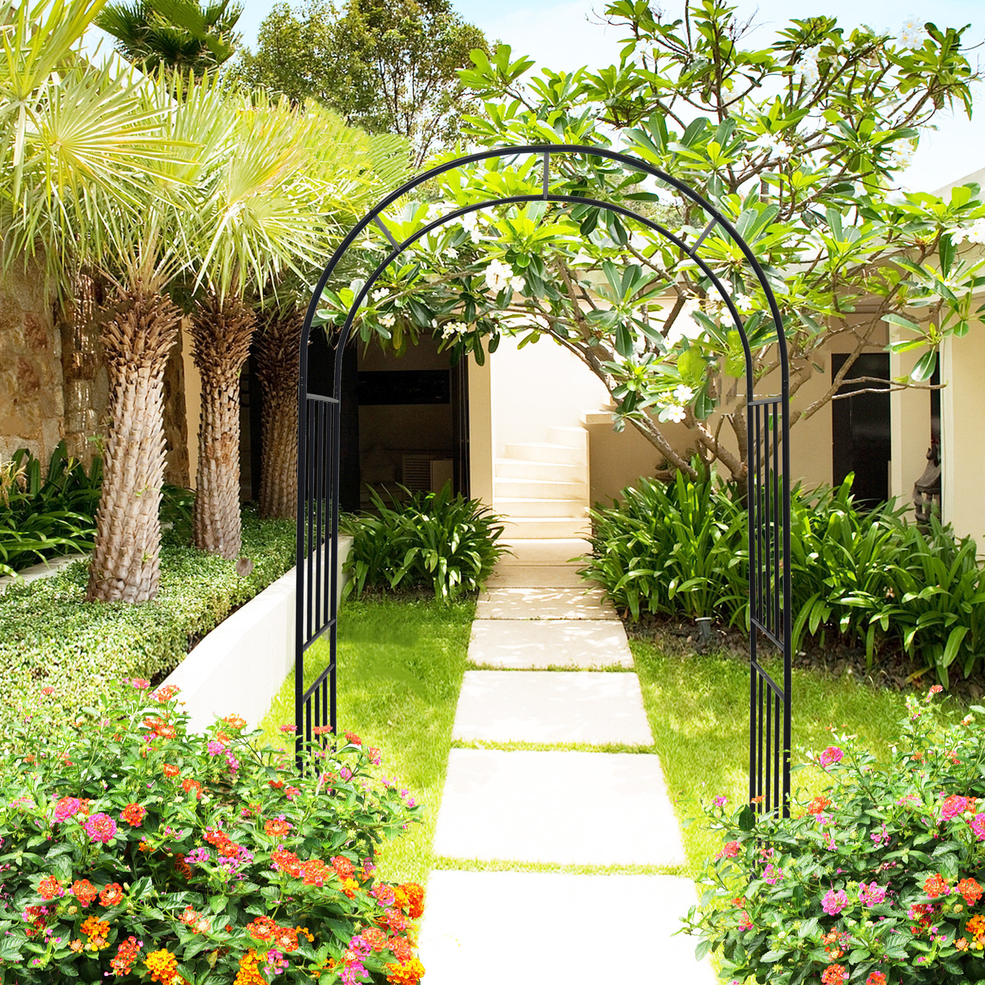 Latitude Run® Outdoor Metal Garden Arch Trellis – Rose & Climbing Plant ...