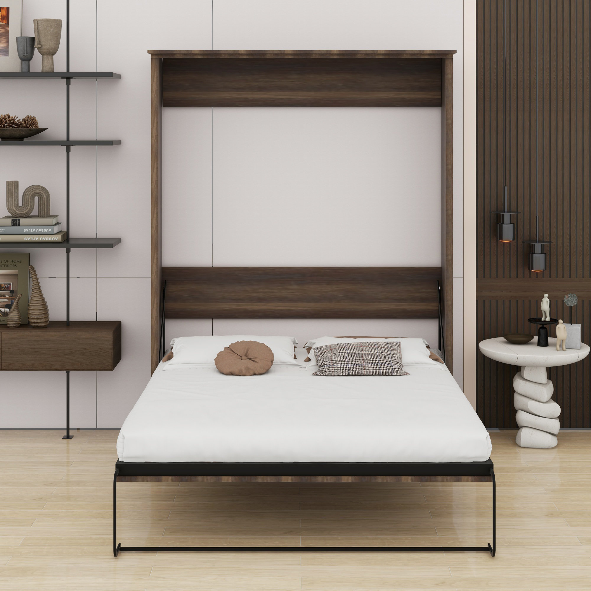 Loon Peak® Half Self-Close And Open Murphy Bed Cabinet Space-Saving Bed ...
