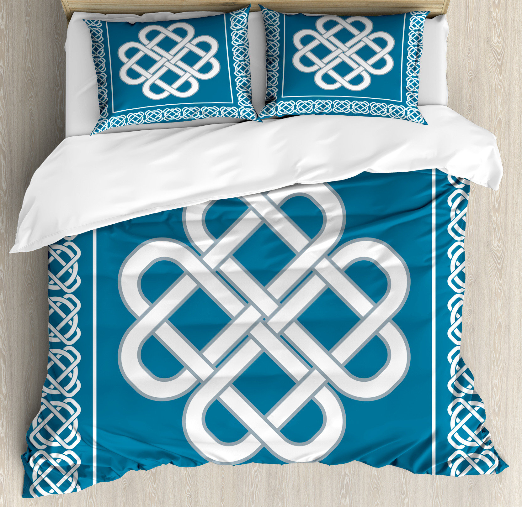 Ambesonne Irish Duvet Cover Set, Celtic Love Knot, Dark Aqua White ...