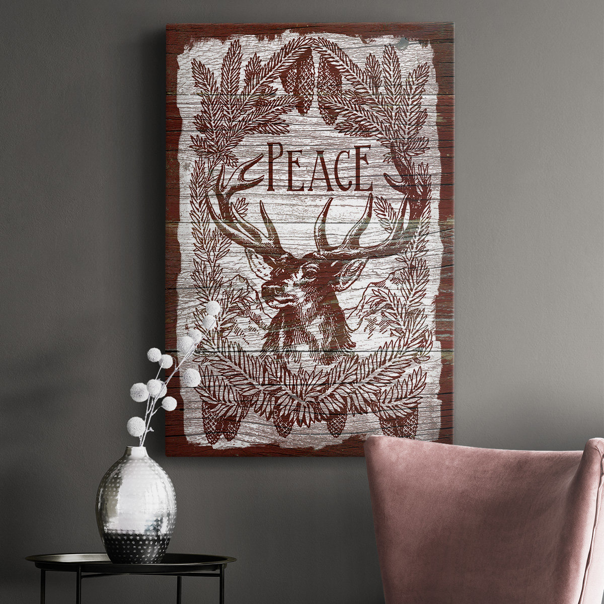 Millwood Pines Red Wood Peace Premium Gallery Wrapped Canvas - Ready To ...