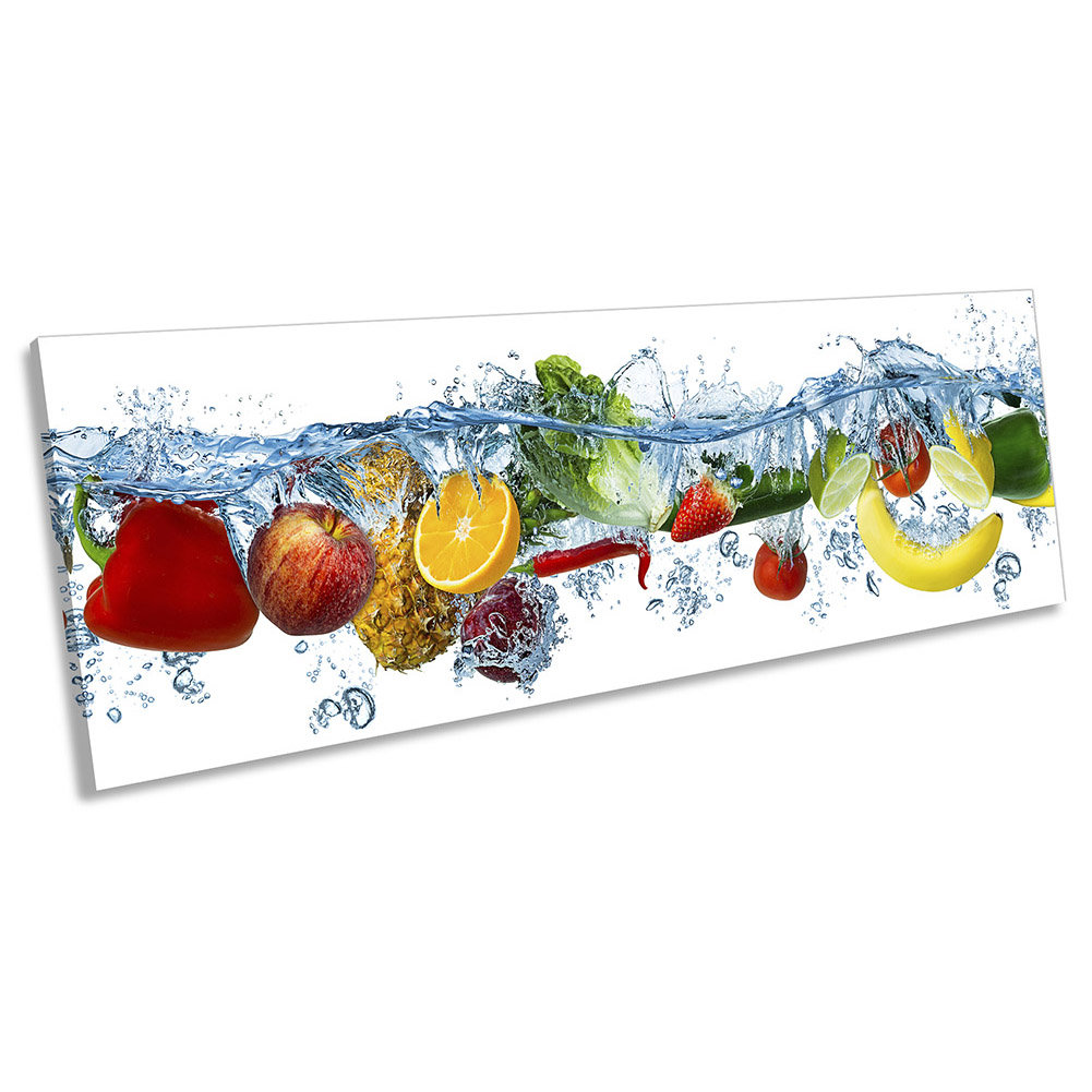 Ebern Designs Fruit Water Splash Kitchen Print PANORAMA CANVAS WALL ART ...