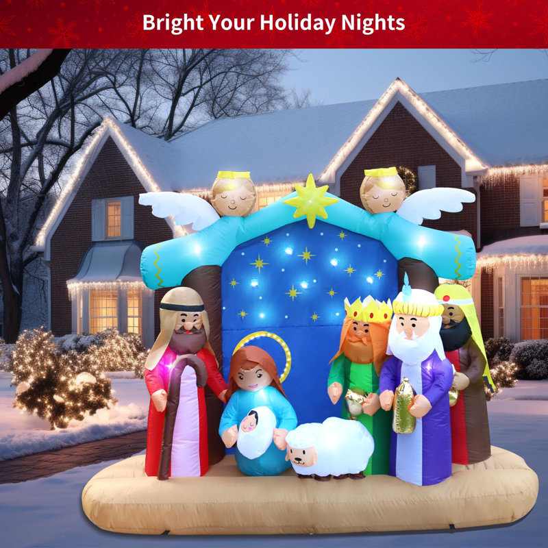 The Holiday Aisle® 7FT Inflatable Christmas Nativity Scene with Angels ...