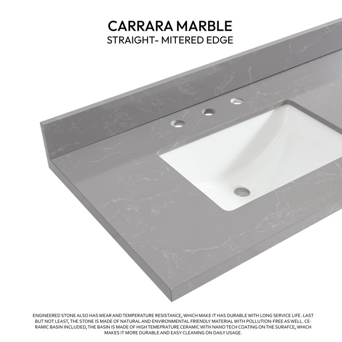 Vinnova Jaen 73'' Stone Double Vanity Top with Sink and 3 Faucet Holes ...