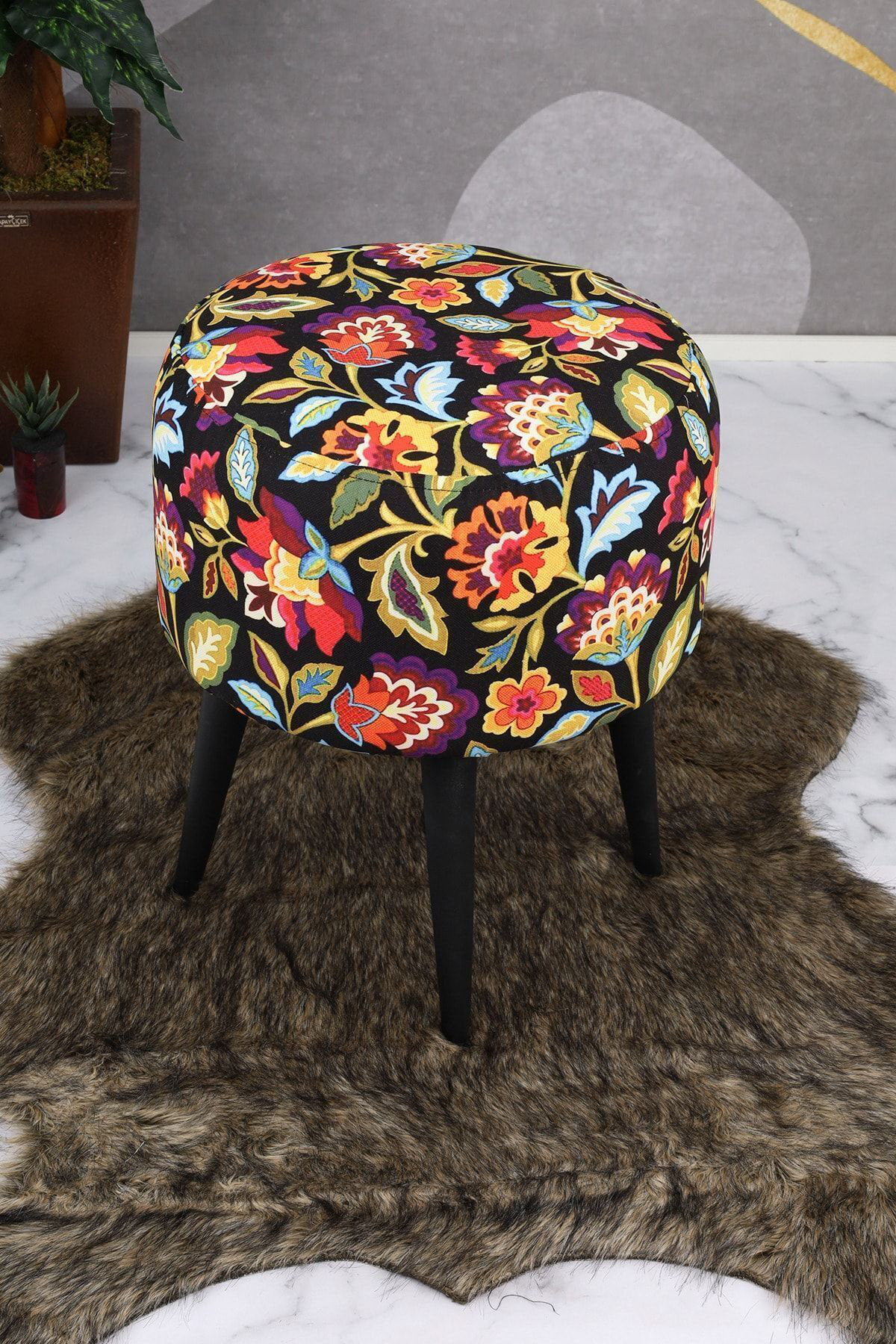 Sync Home Fawori Black Beech Legged Multi-Purpose Ottoman Pouff Chair ...
