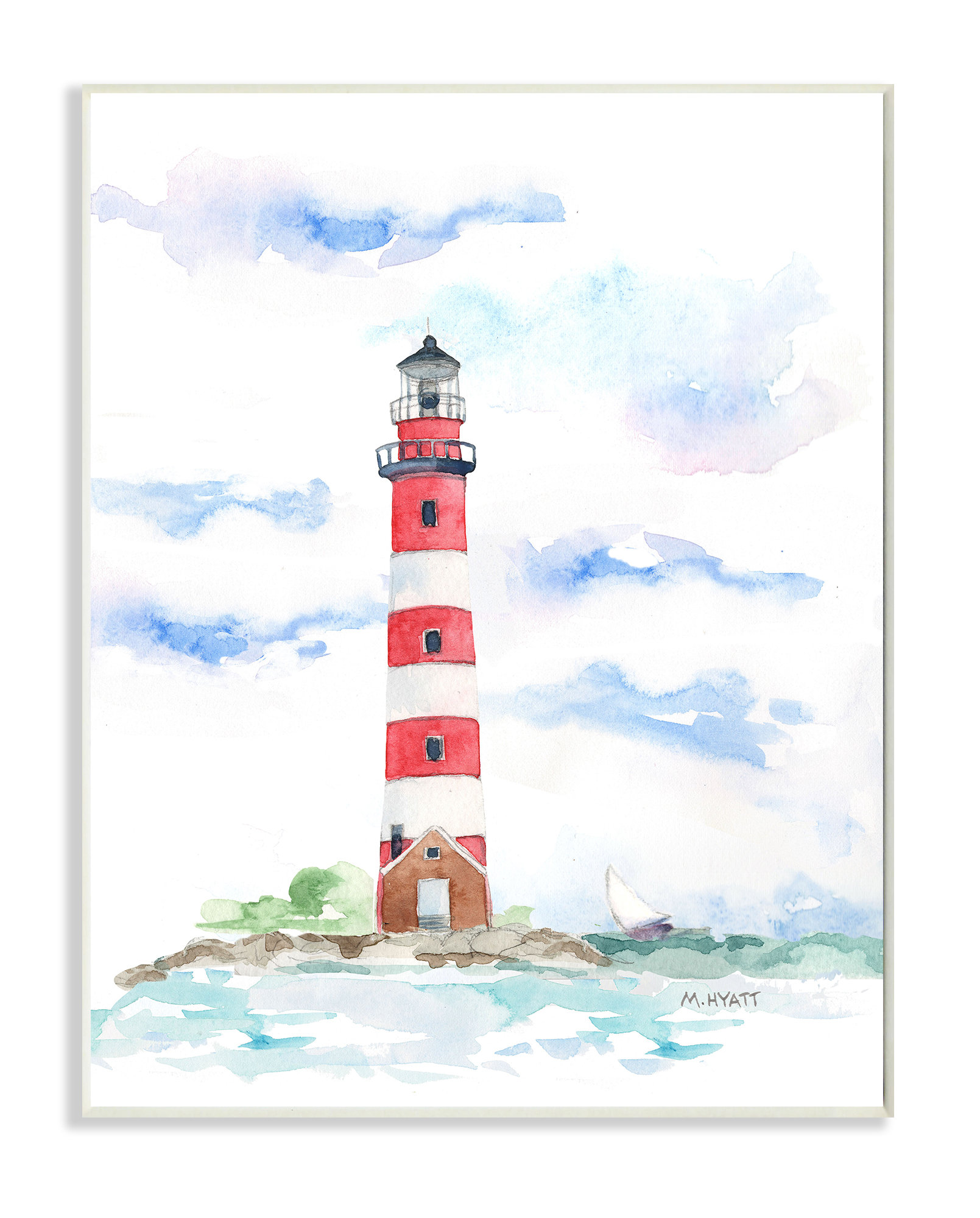 Breakwater Bay Red Stripe Lighthouse Soft Coastal Landscape | Wayfair