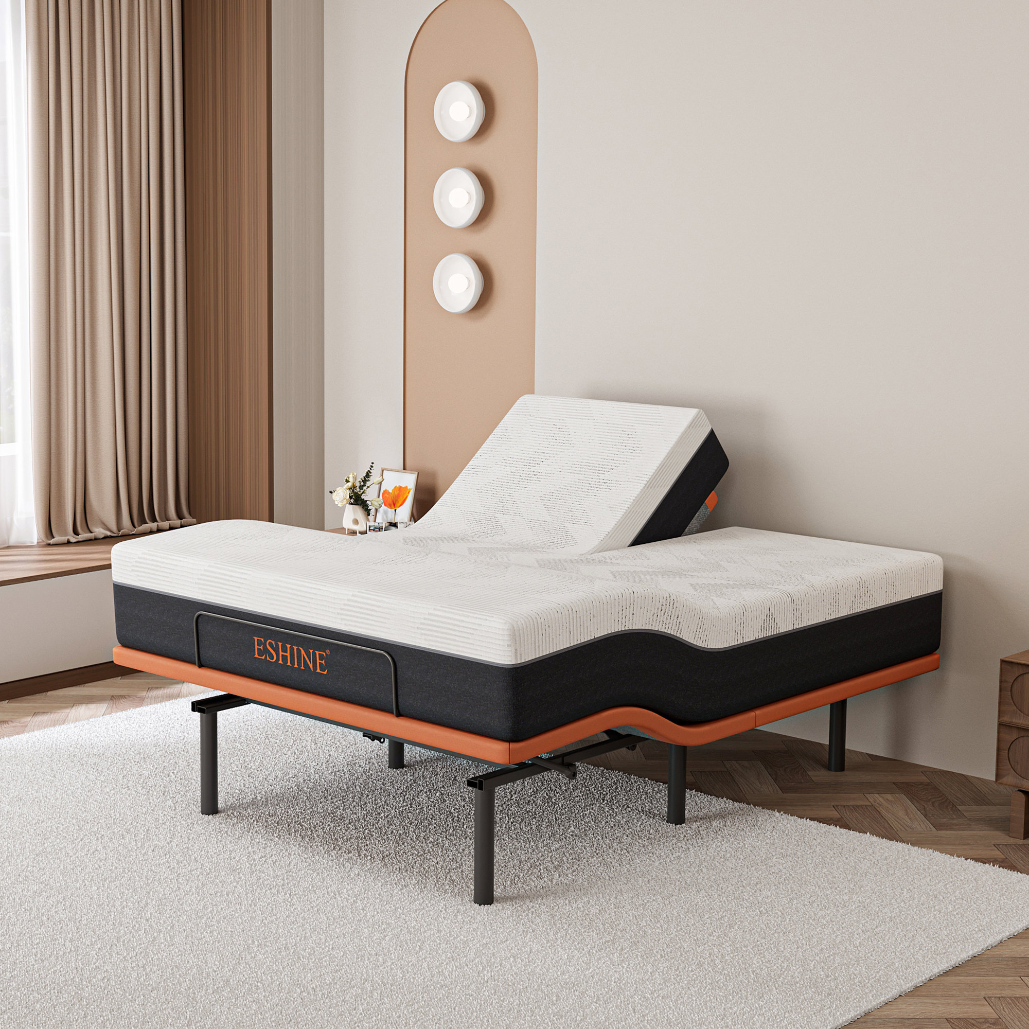 ESHINE Split Head Queen Adjustable Bed Frame With 12'' Memory Foam ...