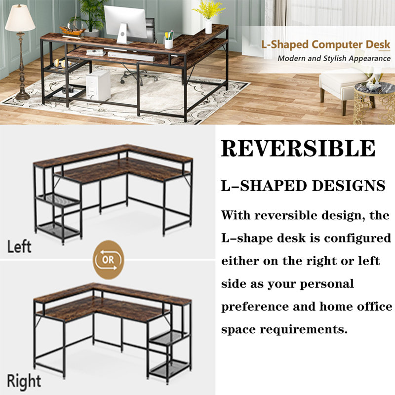17 Stories 69 Inch L Shaped Desk with Storage Shelf & Reviews | Wayfair
