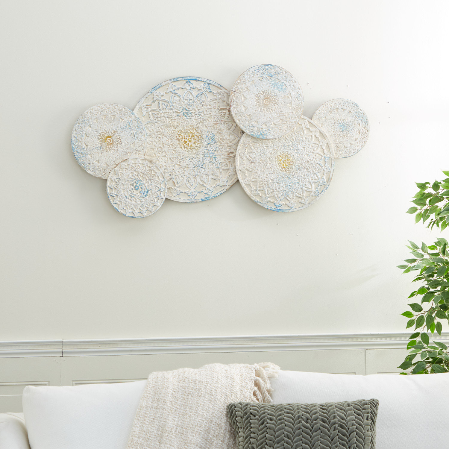 Bungalow Rose Wood Intricately Carved Floral White Wall Decor with ...