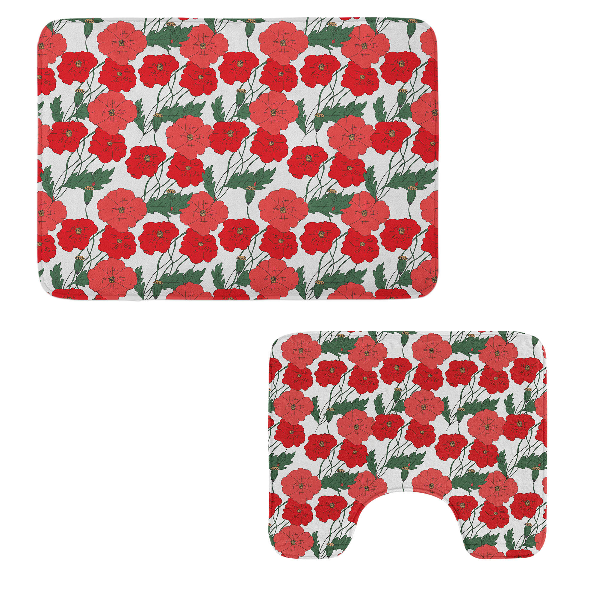Fleur De Lis Living Poppy Flower Bathroom Rug Set 2 Pieces Rectangle ...