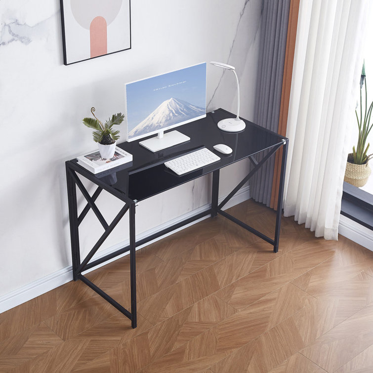Wrought Studio Glass Top Metal Base Computer Desk | Wayfair