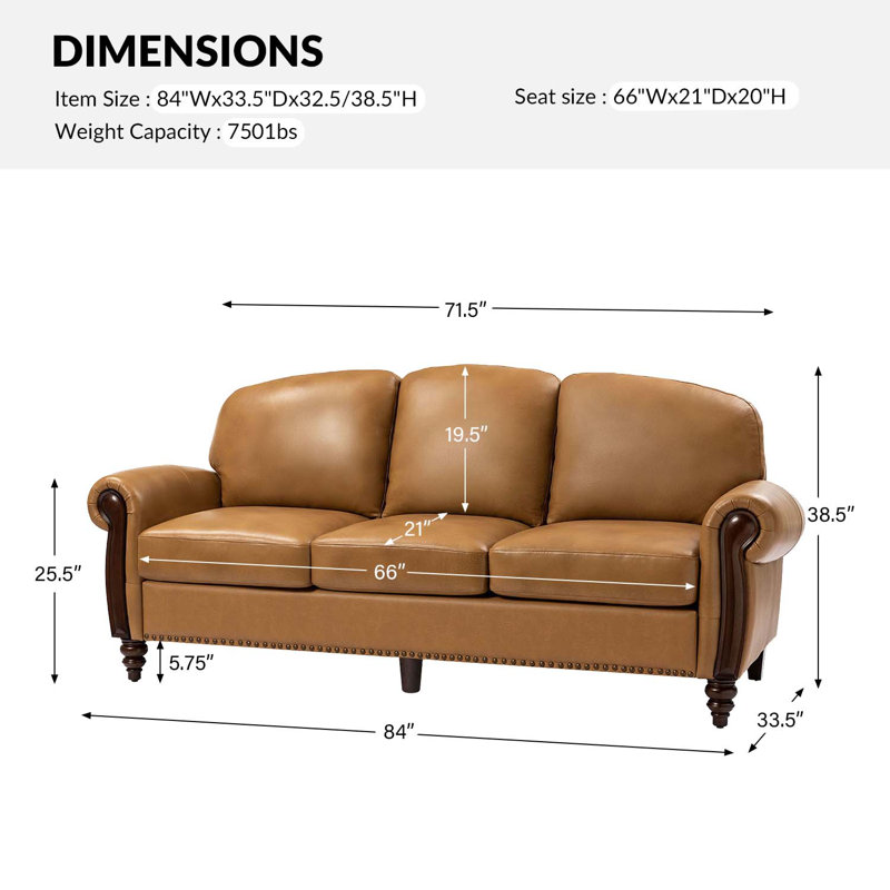 Lark Manor™ Ardil 84" Genuine Leather Sofa with Nailhead Trim & Reviews ...