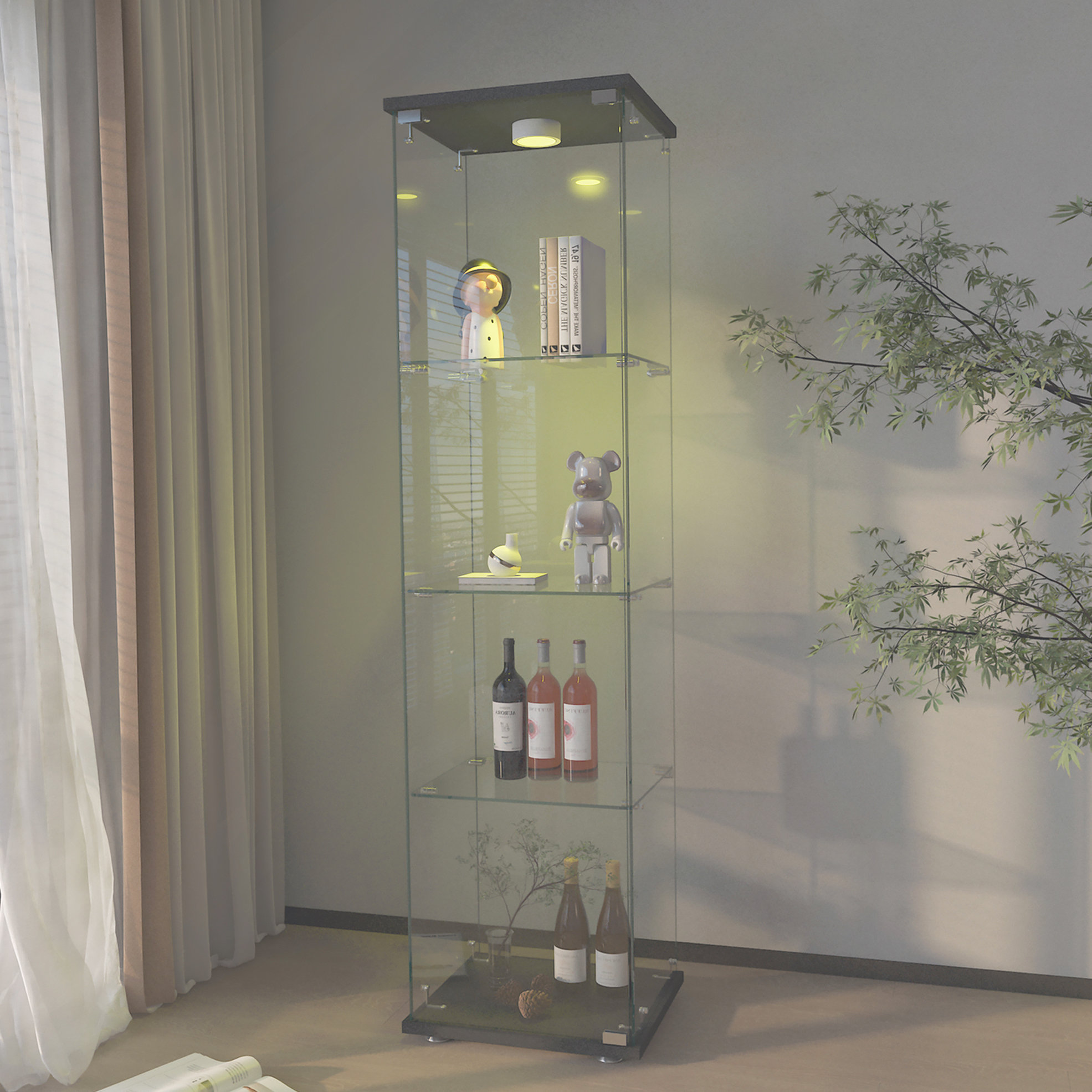 Ivy Bronx Modern Glass Display Cabinet with LED lights, Quick-assembly ...