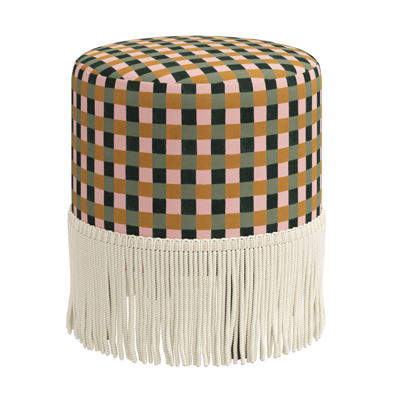 Dakota Fields Pierre Fringe Ottoman In Painted Check Plaid Sage Oga ...