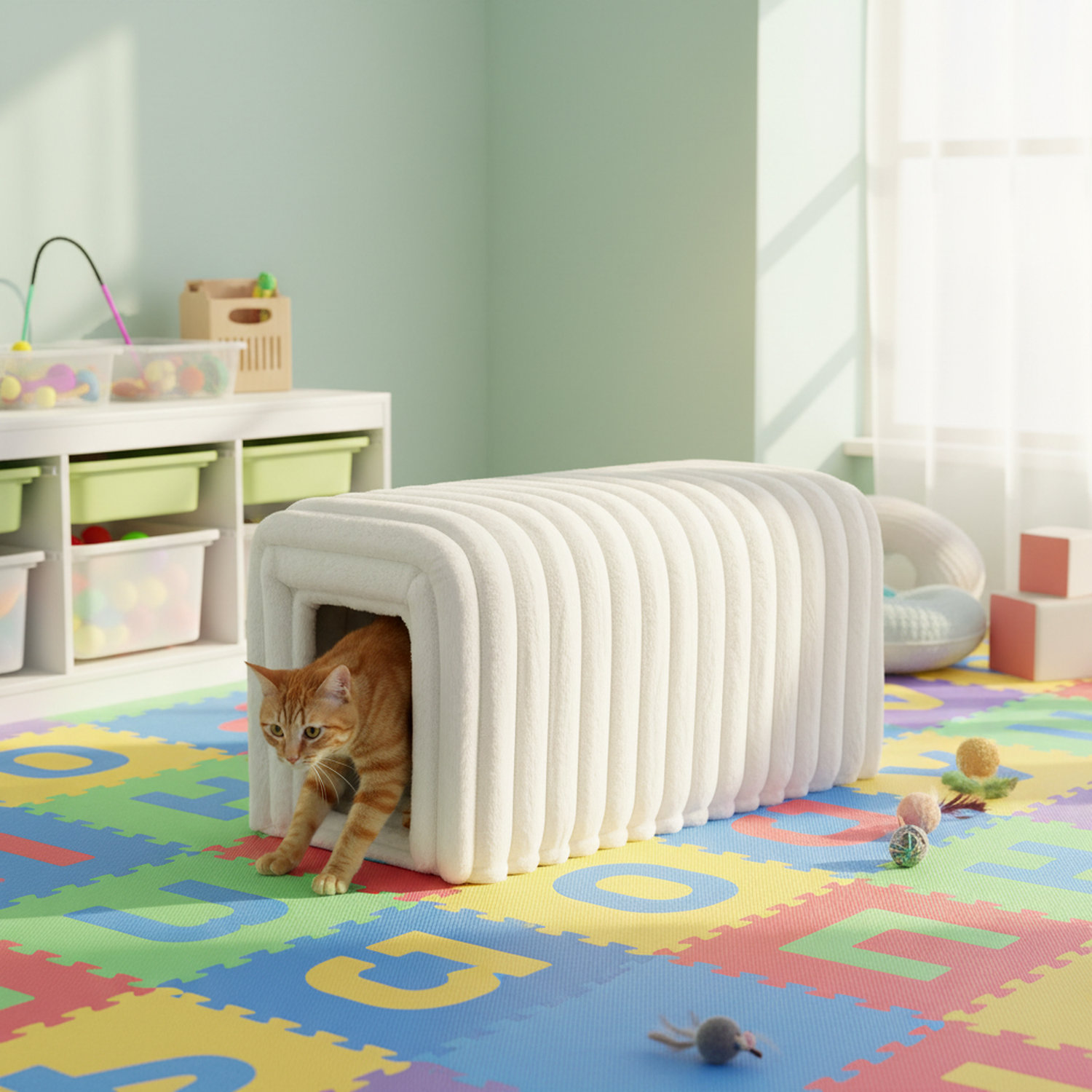 Latitude Run® Low Profile Cat Condo Tunnel Bench Pastel Pink Corduroy ...
