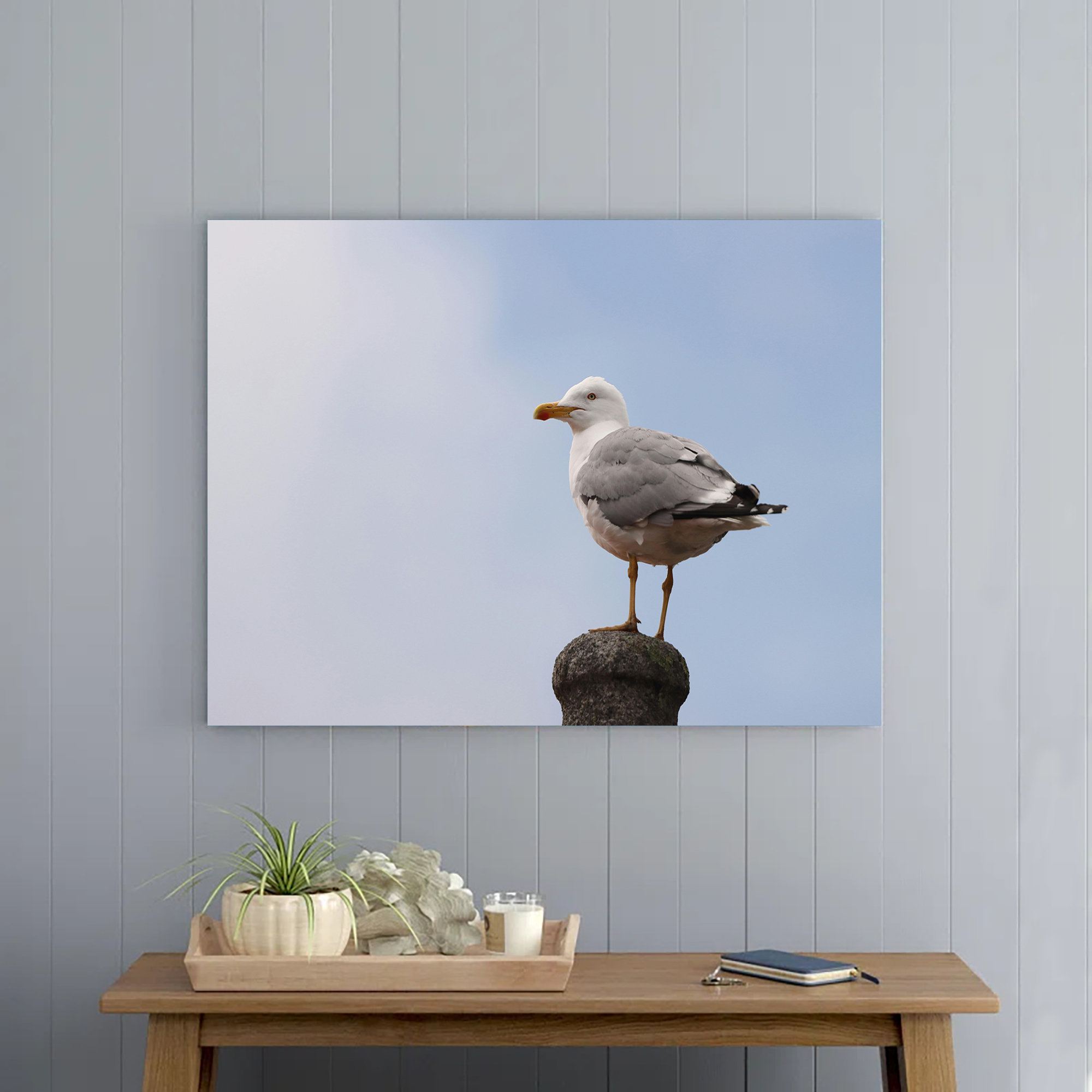 Ebern Designs Seagull Perching on Stone Pole | Wayfair