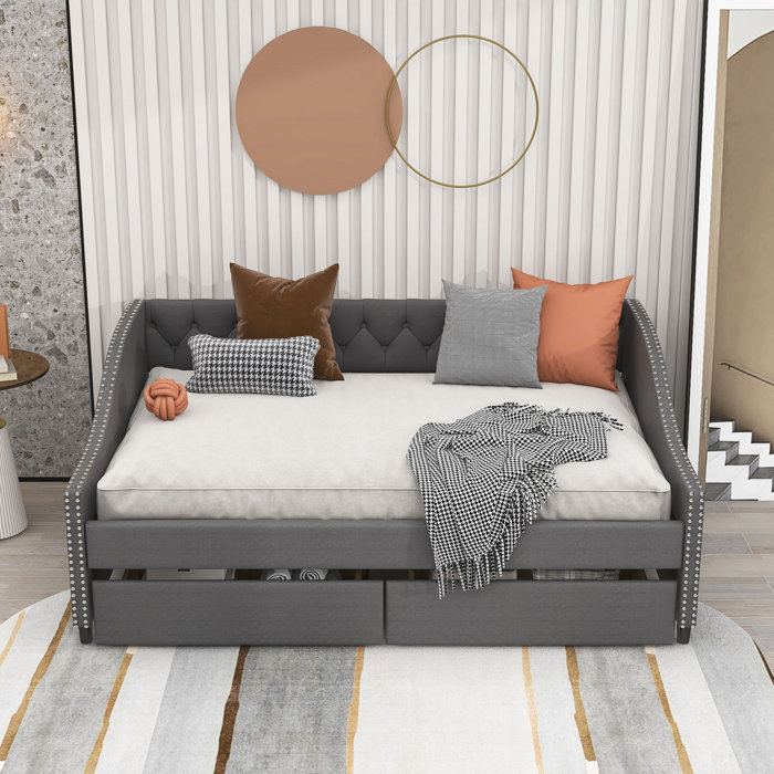 House of Hampton® Devyon Full Size 2 Drawers Upholstered Daybed with ...
