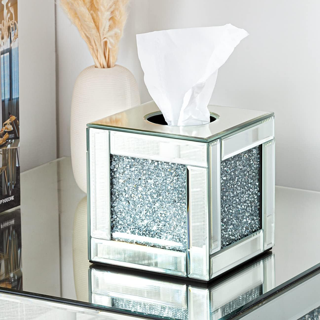 Everly Quinn Luxury Mirrored Tissue Box Cover With Crushed Diamond ...