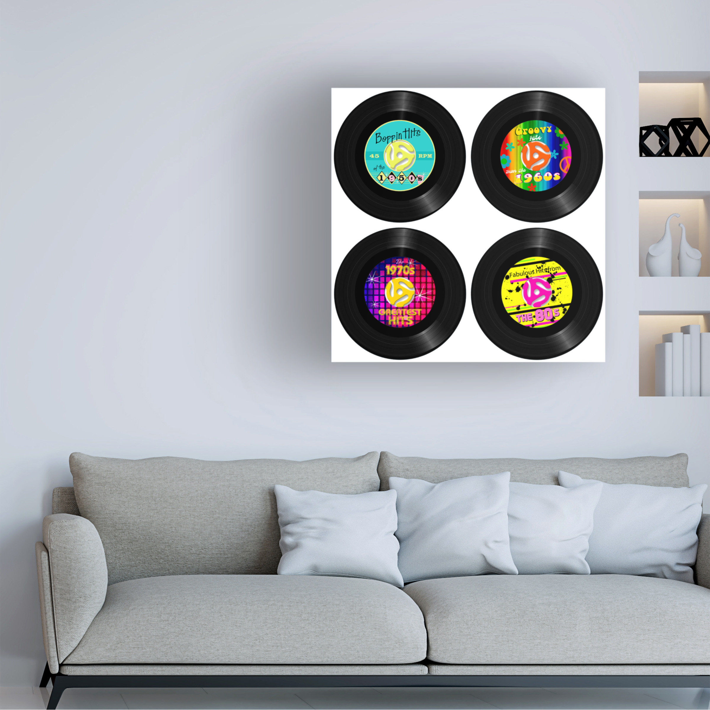 Ebern Designs 45 Records Decades On Canvas by RetroPlanet Print | Wayfair
